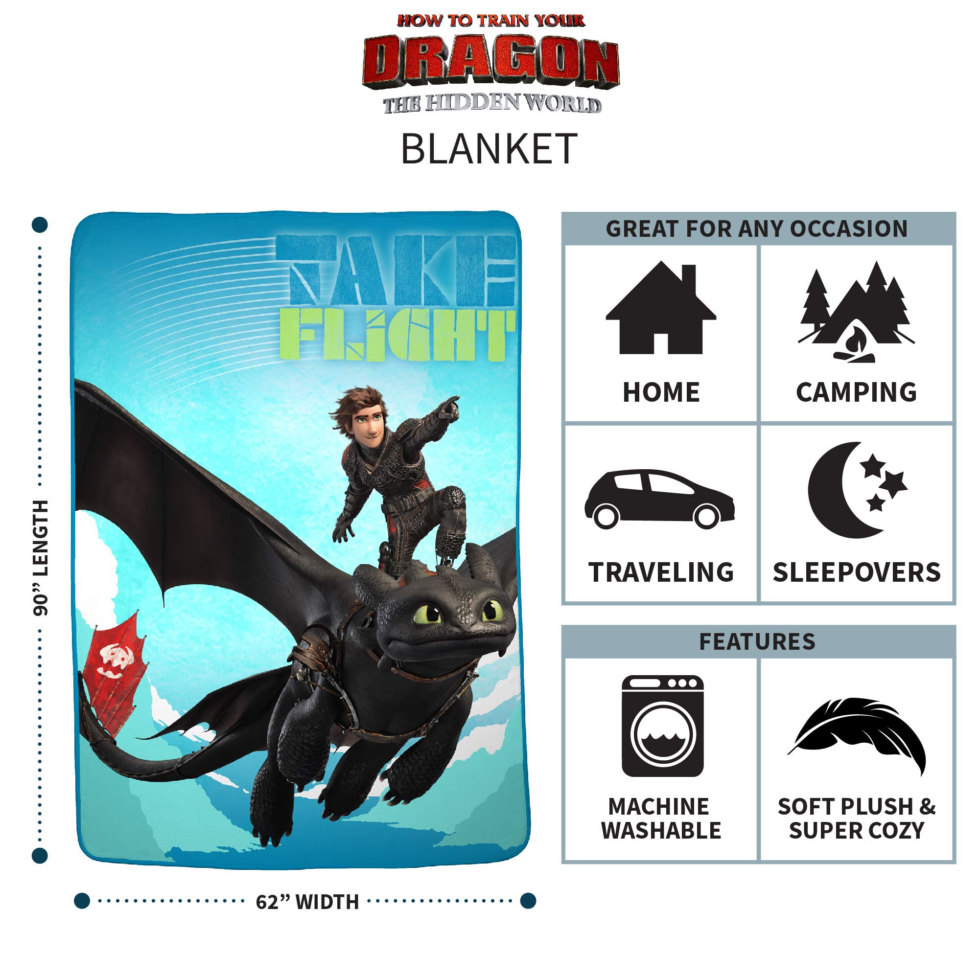 Franco Kids Bedding Blanket, 62 in x 90 in, How to Train Your Dragon