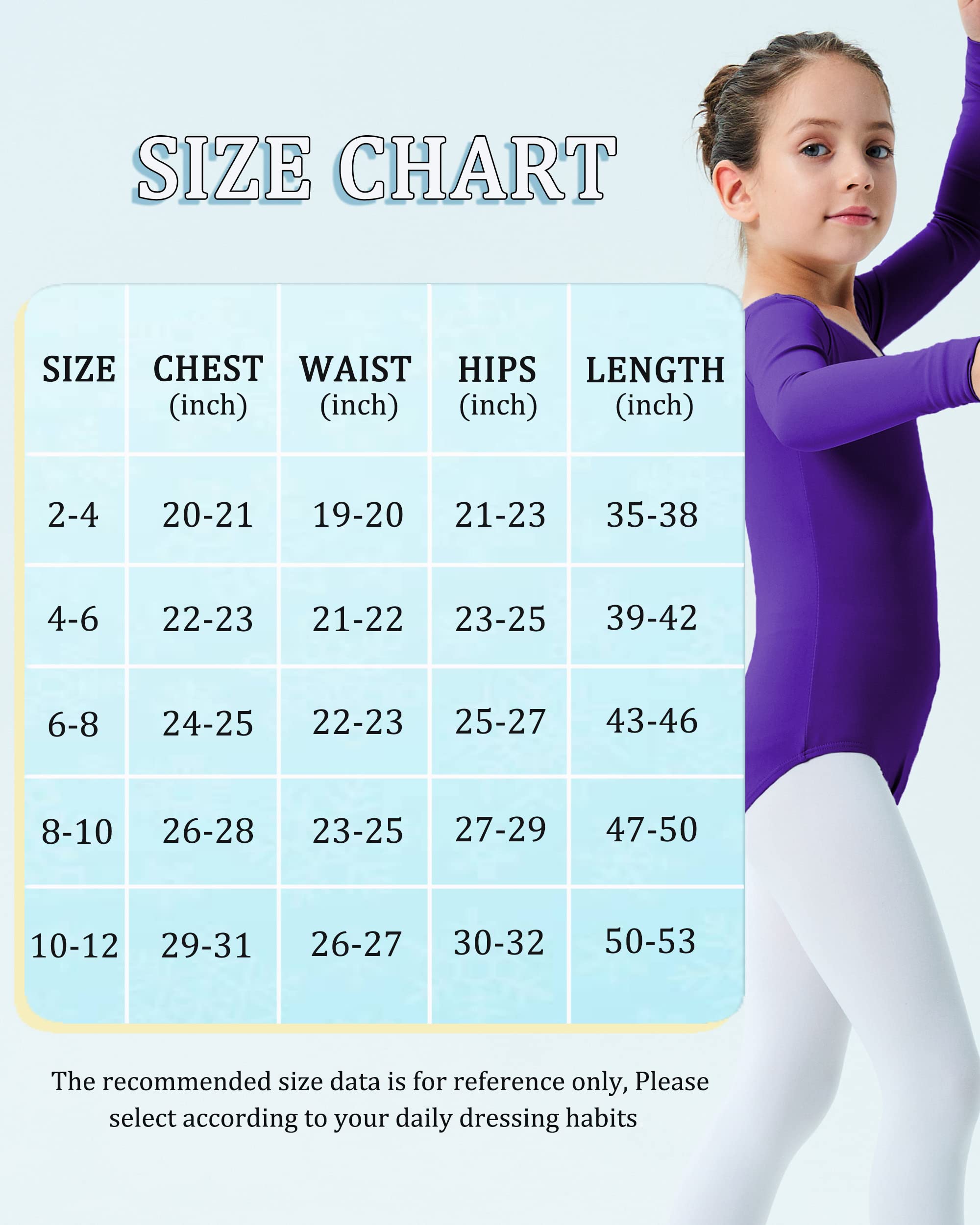 Finihen Girls Leotard Basic Long Sleeve Ballet Dance Leotard Purple 8-10yrs