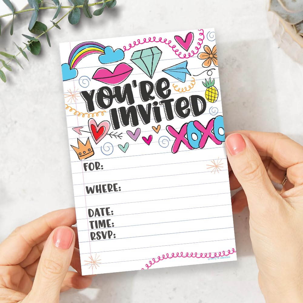 Fun Girl Doodles Invitations (20 Count) With Envelopes - Pre Teen - Tween Birthday Invitations