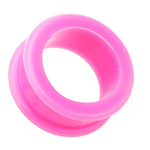 Flexible Silicone Double Flared Ear Gauge Tunnel Plug - 0 GA (8mm) - Pink - Sold as a Pair