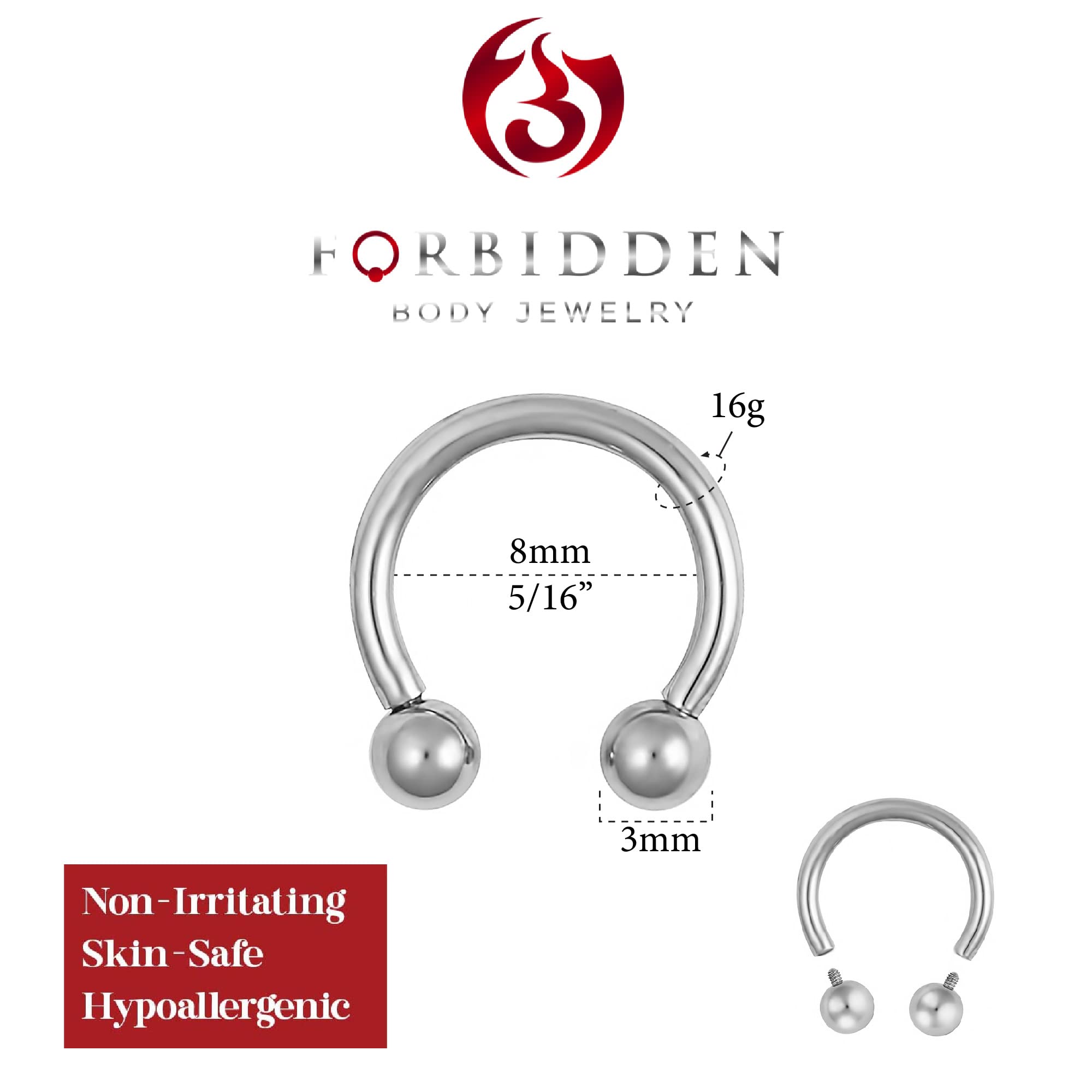 Forbidden Body Jewelry Horseshoe Septum Rings Internally Threaded Small Nose Hoop Surgical Steel 16G