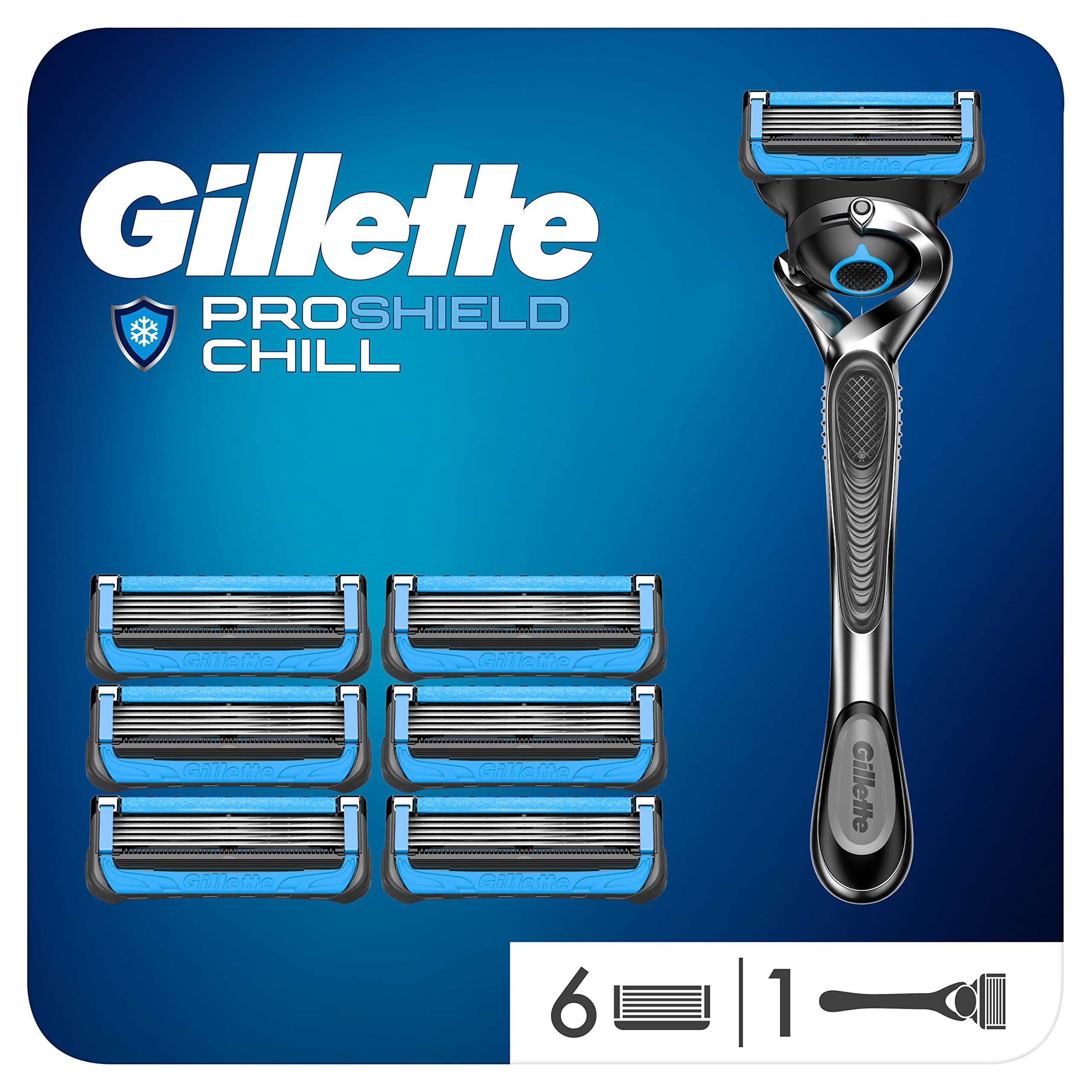 Gillette Fusion5 Proshield Chill Razor for Men + 7 Refill Blades with Precision Trimmer