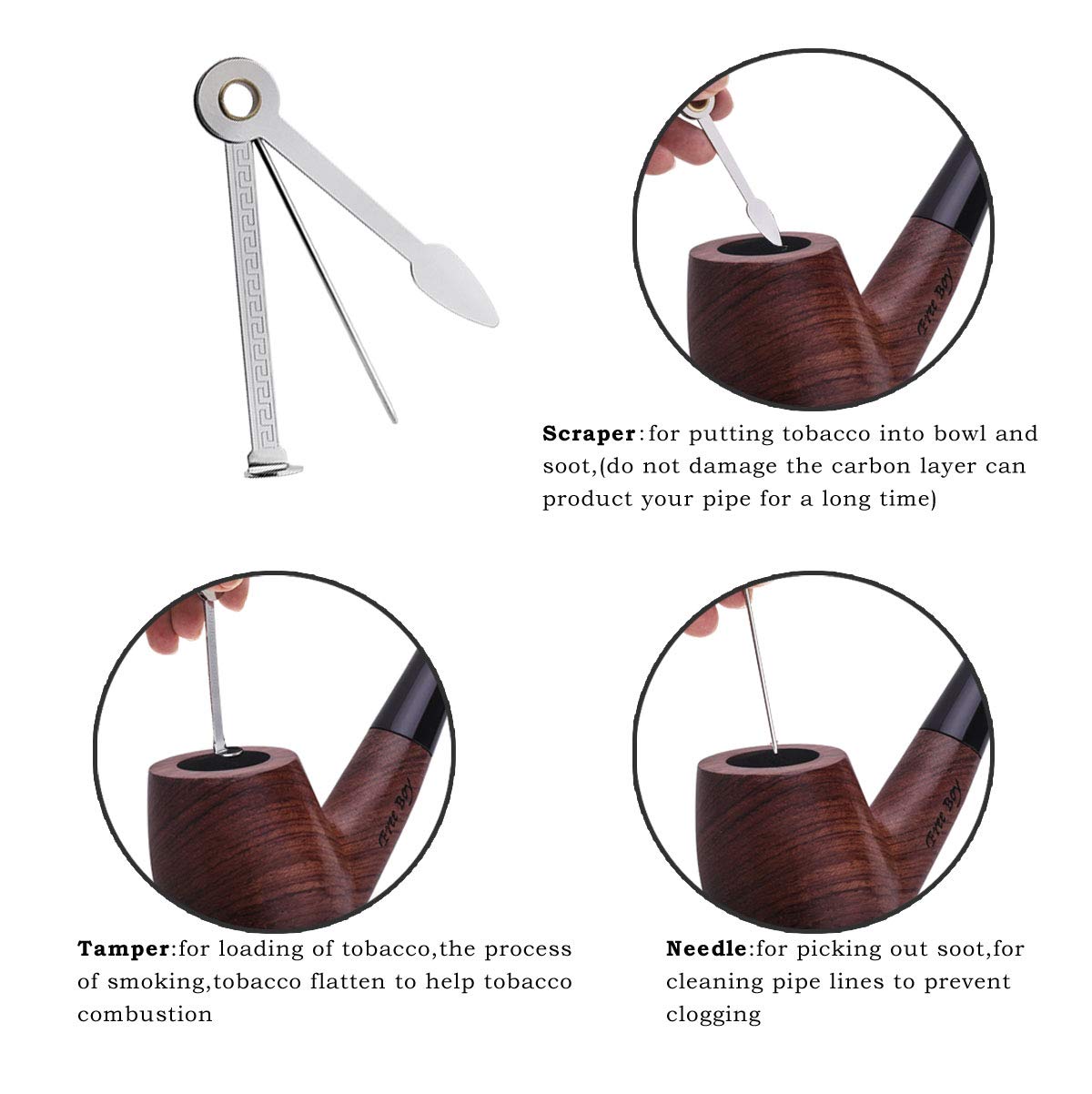 Free Boy Tobacco Pipe Handmade Wooden Bent Tobacco Pipe with Accessories