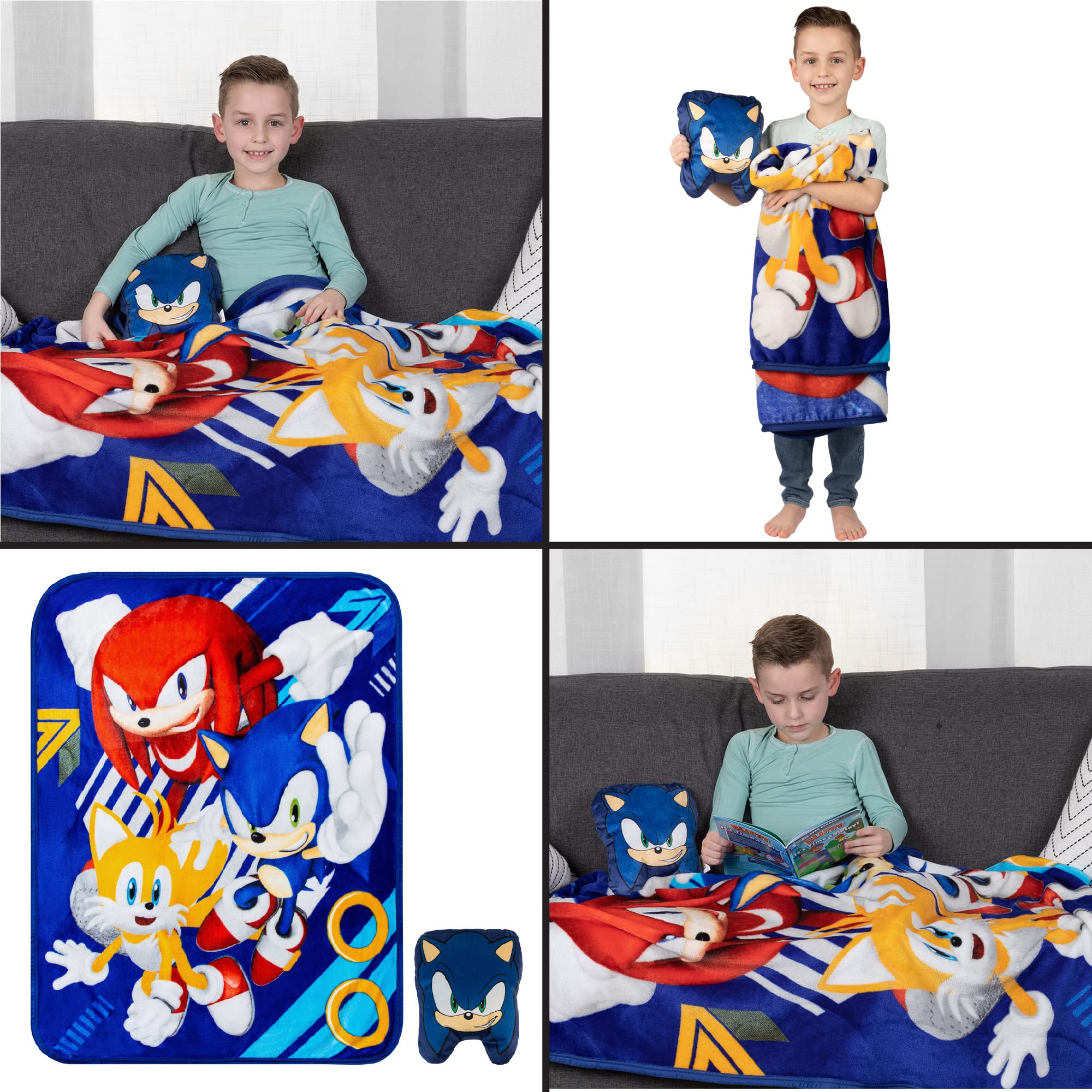 Franco Kids Bedding Super Soft Plush Decorative Pillow and Throw Set, 40 in x 50 in, Sonic The Hedgehog, Anime