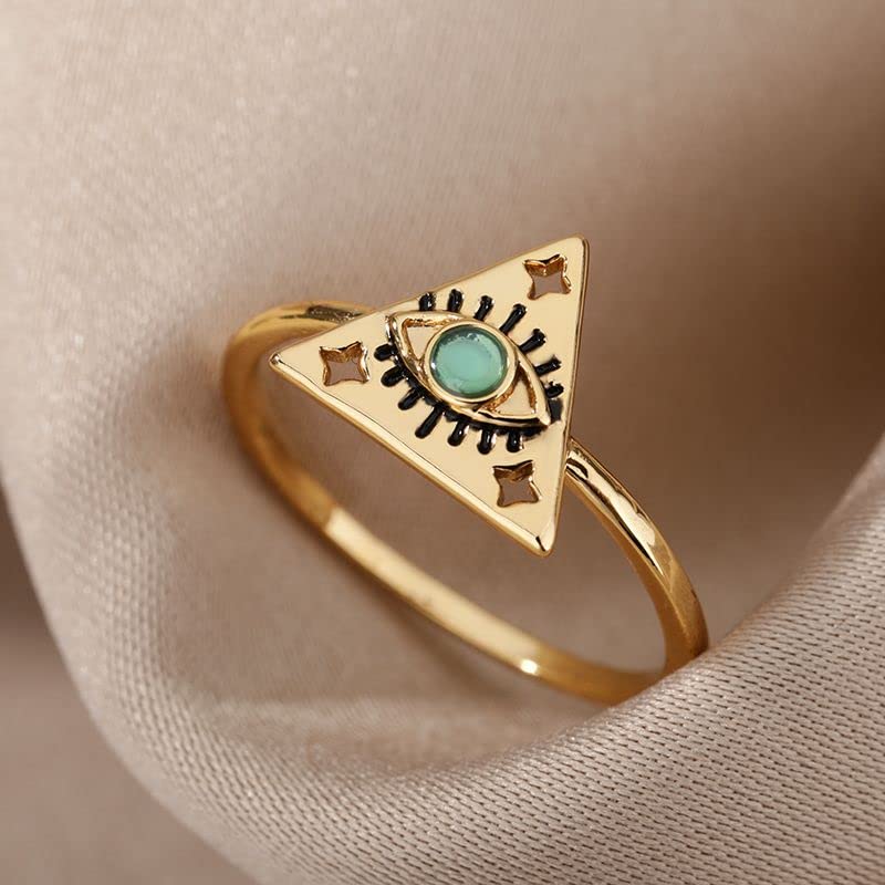 GENSEN Triangle Blue Opal Ring Turkish Evil Eye Finger Rings For Women Minimalist Geometric Birthday Jewelry 2022 - Silver Plated - 7