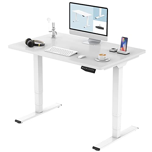 FLEXISPOT Pro 3 Stages Dual Motor Electric Standing Desk 48x30 Inches Whole-Piece Desk Board Height Adjustable Desk Electric Stand Up Desk Sit Stand Desk(White Frame + White Desktop)