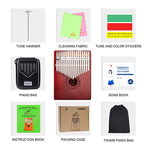 GECKO Kalimba 17 Keys Wide key Thumb Piano builts-in EVA high-Performance Protective Box, Tuning Hammer and Study Instruction.K17MA