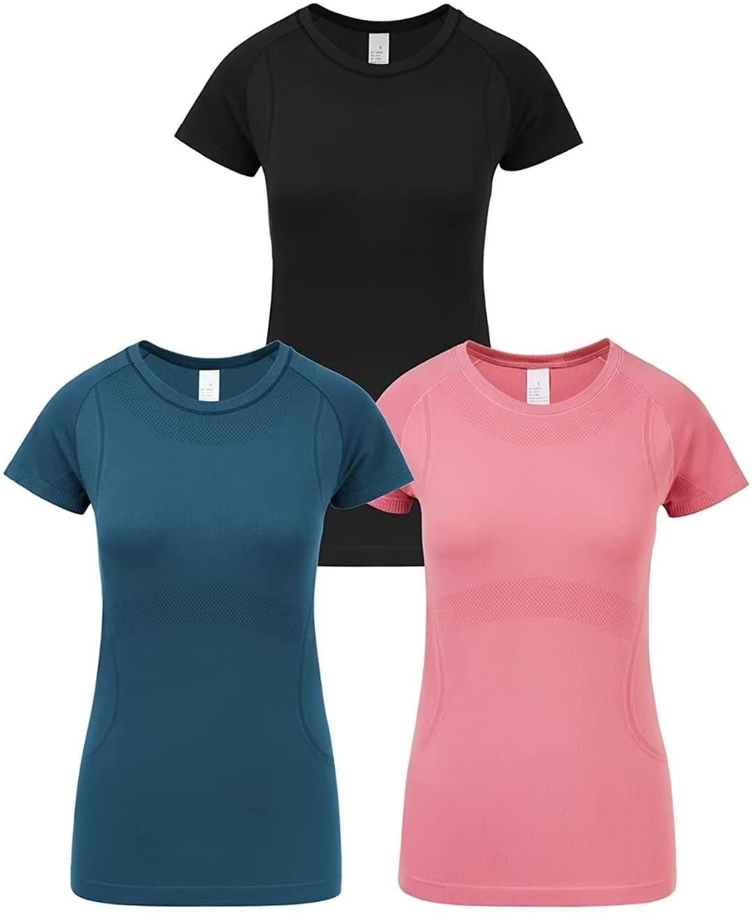 FREESUAL 3Pack Activewear Shirts Tops for Women Slim Young Short Sleeve Dry-Fit Workout Athletic Performance for Sports Blue