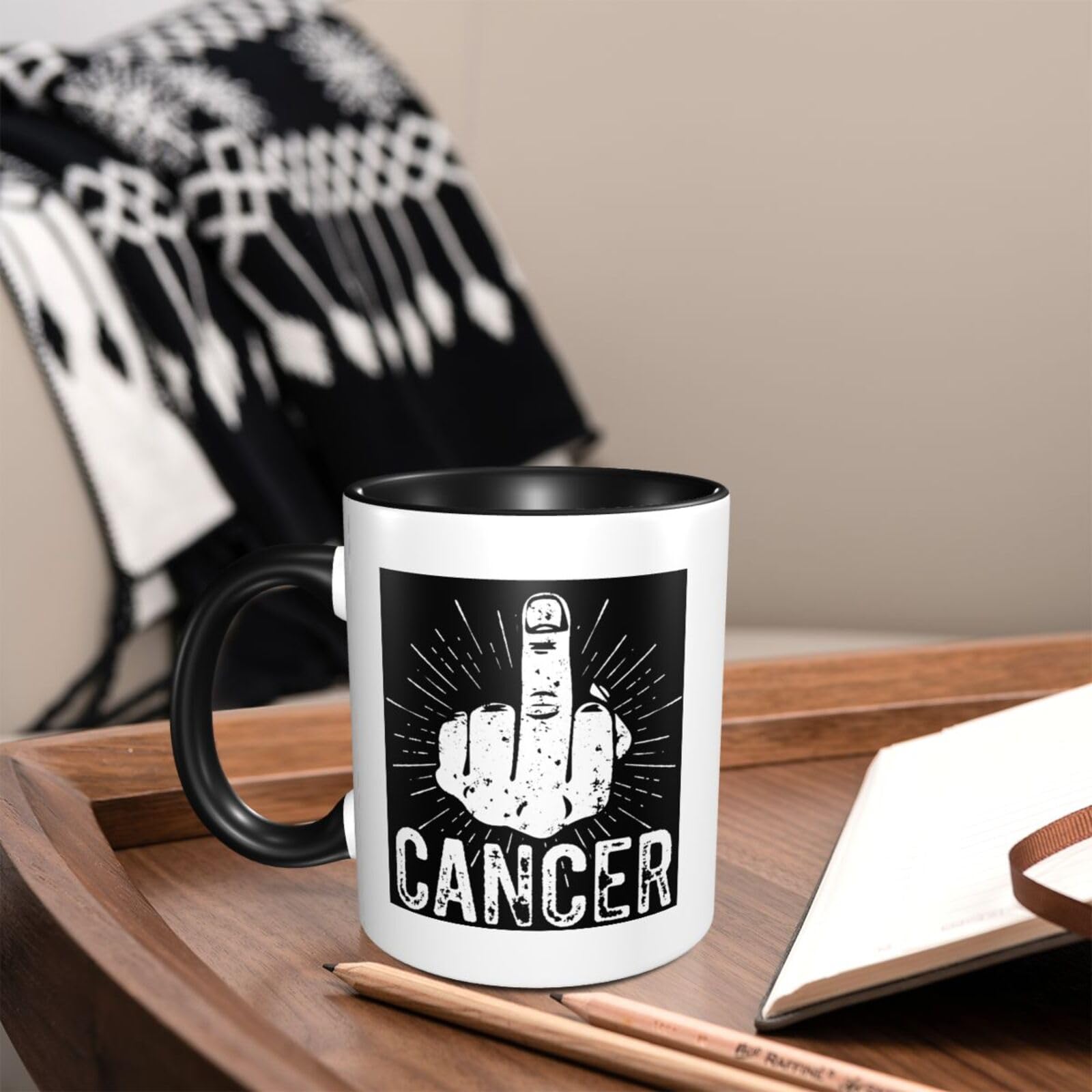 Fk Cancer Coffee Mug Funny 11 Oz Coffee Cup Two Tone Mug Gifts For Girlfriend Ceramic Mug Easy To Hold & Clean