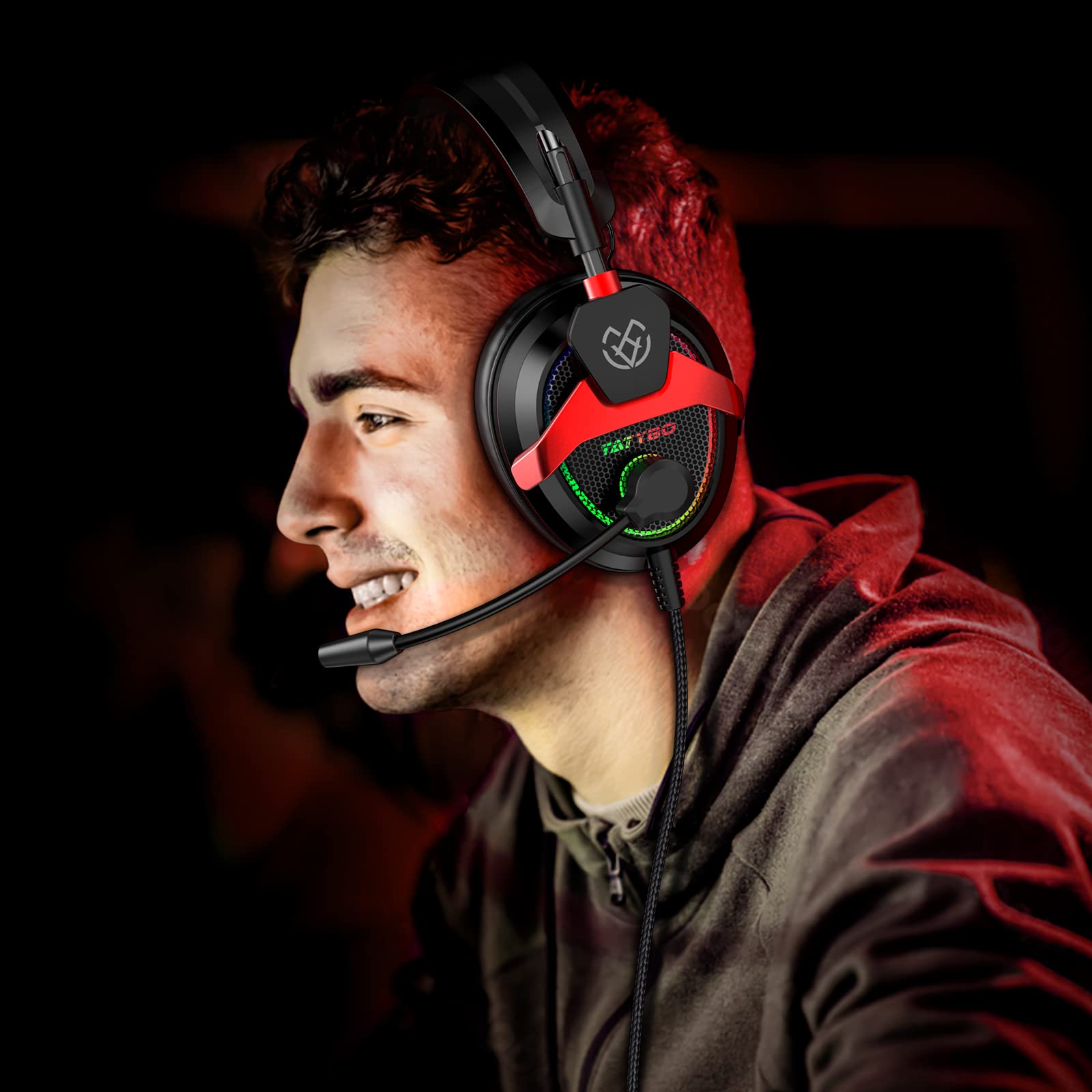 Gaming Headset for PS4 PS5 PC Xbox One, 7.1 Surround Sound PC Headset with Noise Cancelling Mic