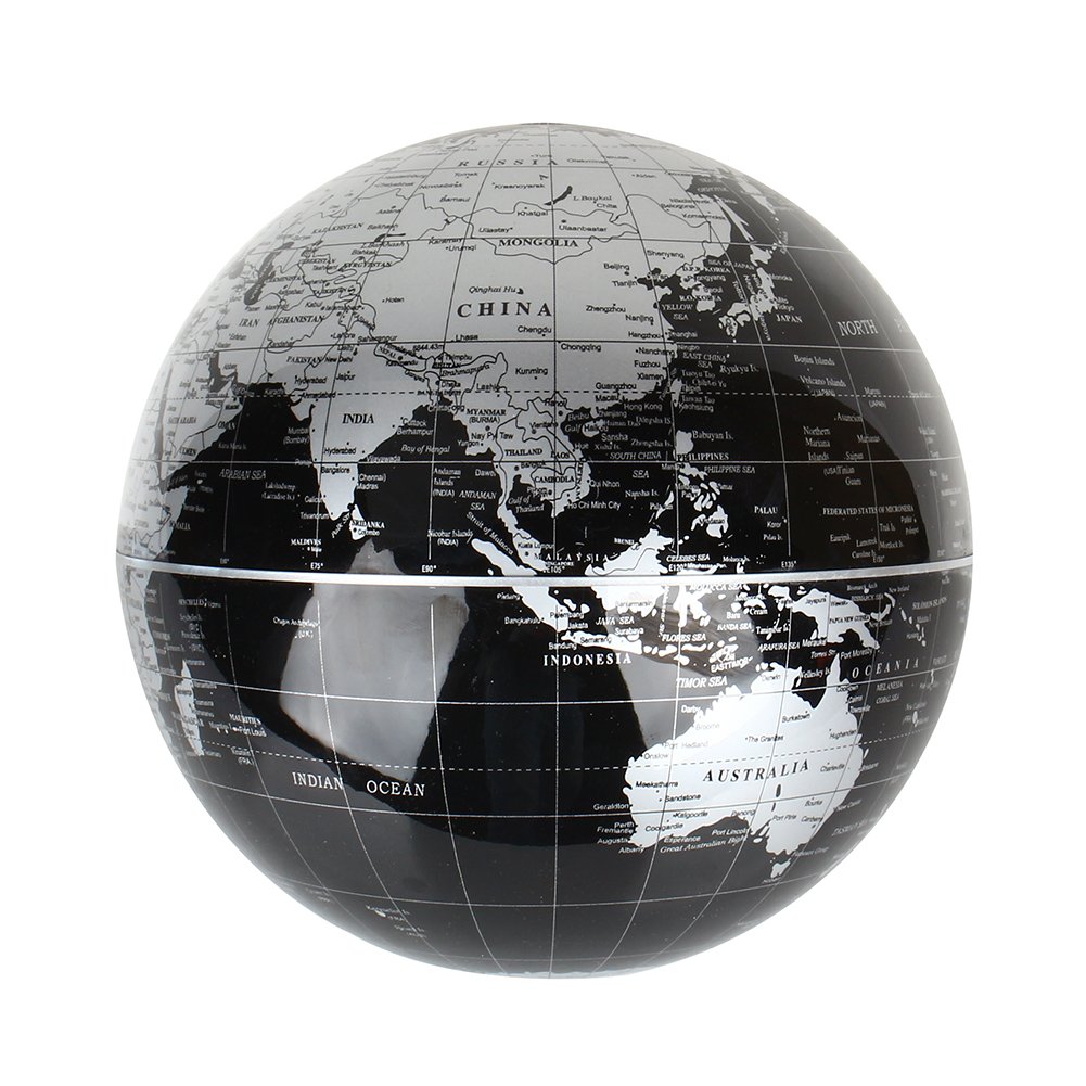 Floating Globe, Office Desk Display Magnetic Levitating and Rotating Planet Earth Globe Ball with World Map, Cool and Educational Gift Idea for Him - 8” Ball with Levitation Stand (Black2)