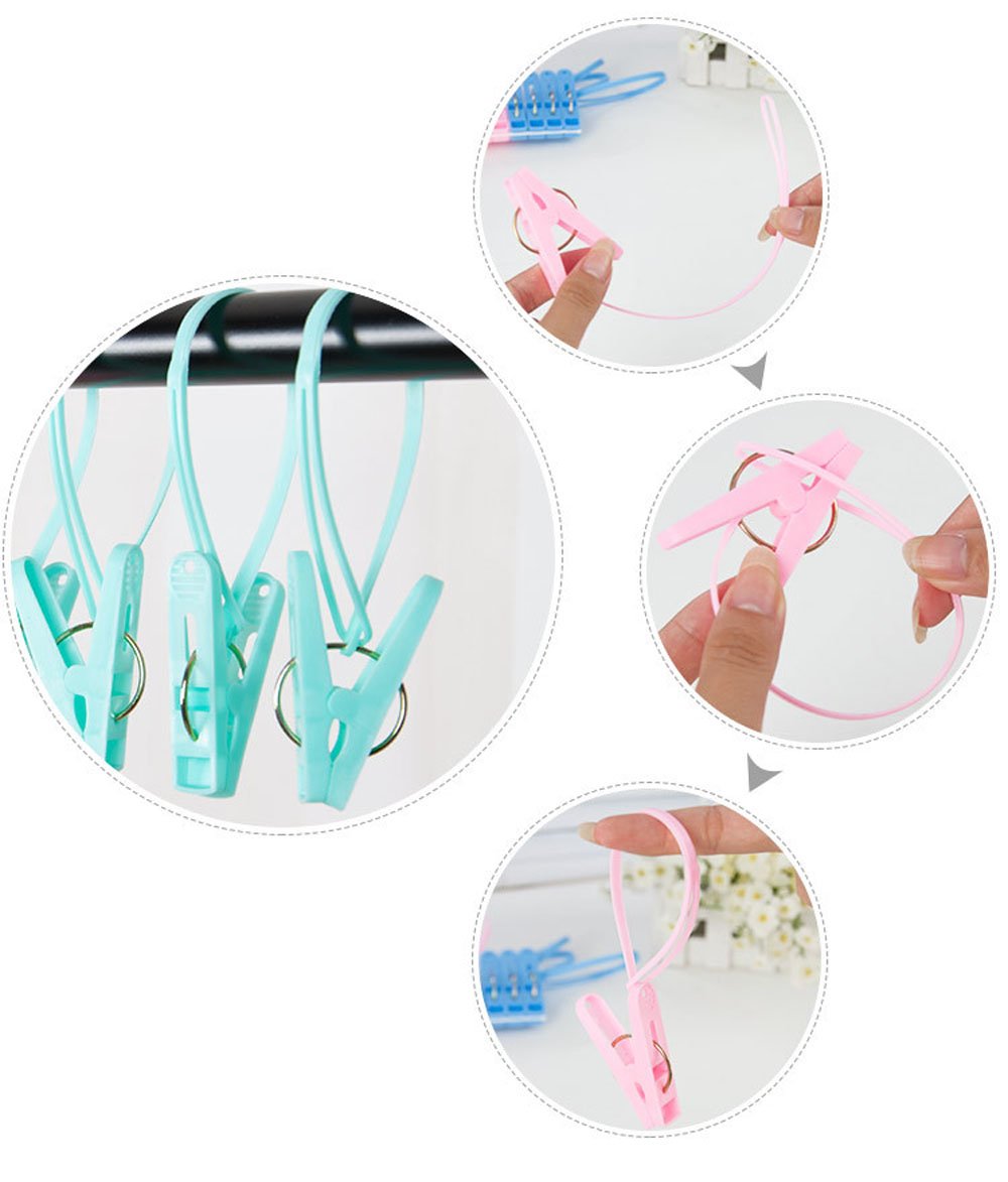 yueton Pack of 12 Clothes Peg Clip Pins Rope Hanging Clothesline Windproof Hanger (Multicolor)