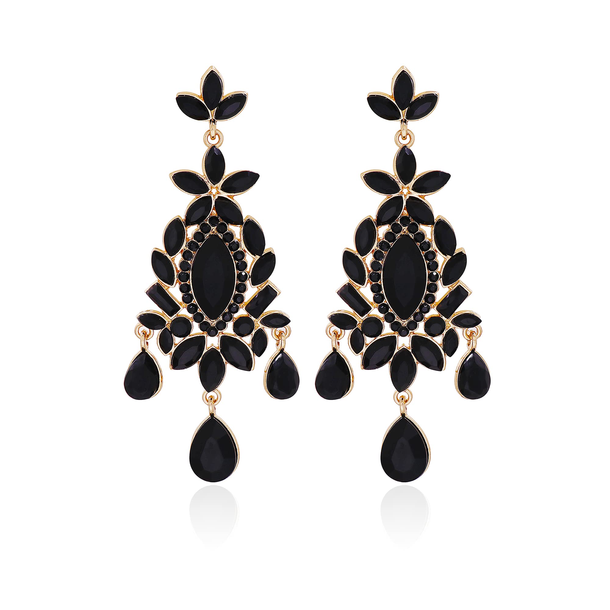 GONGZHU Crystal Statement Earrings for Women Bohemian Rhinestone Earrings Drop Chandelier Earrings Gold Black Tone(52941-GDBK)