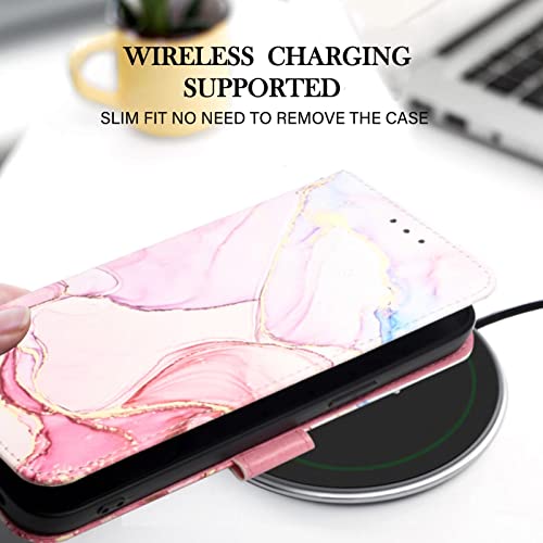 FTRONGRT Case for Tecno Spark 8P, with Mobile Phone Holder, Fall-Proof, Suitable for Tecno Spark 8P Folding Mobile Phone Leather Protective Shell.Rose Gold