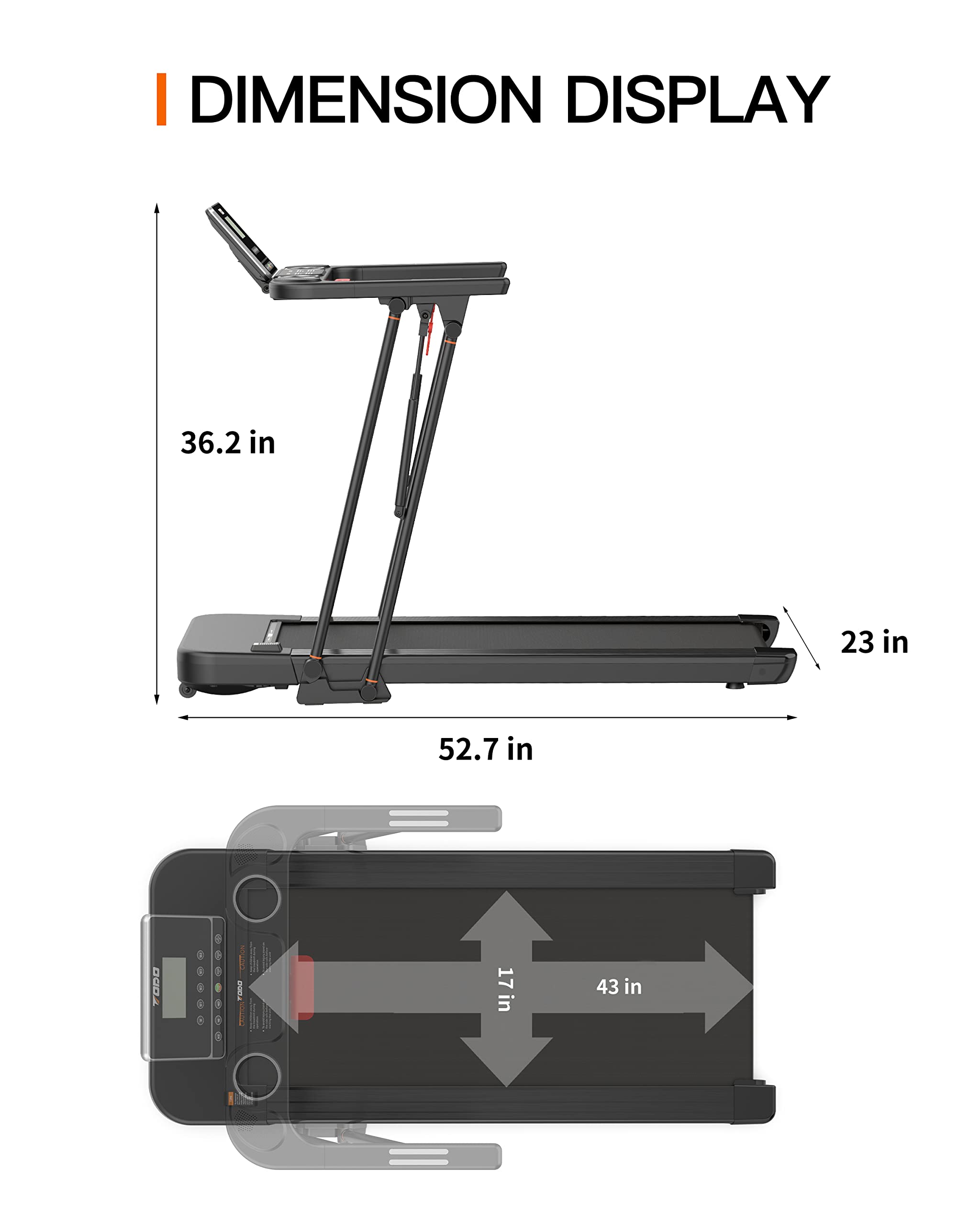 Folding Treadmill TODO 2.25HP Walking Running Portable Machine for Home and Office Install Free 265 lbs Capacity with Bluetooth Speaker