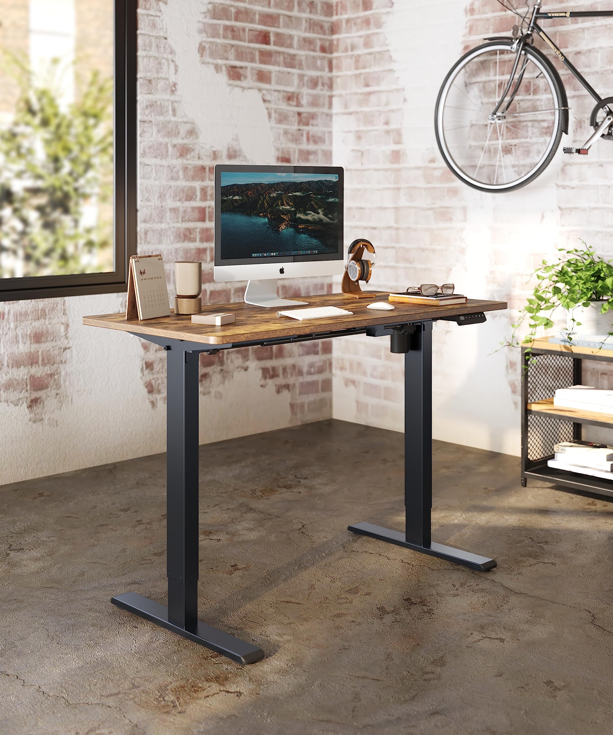 FLEXISPOT EN1 Height Adjustable Standing Desk 48 x 30 Inches Whole-Piece Desktop Ergonomic Memory Controller Electric Stand Up Desk (Black Frame + 48" Rustic Brown Desktop, 2 Packages)
