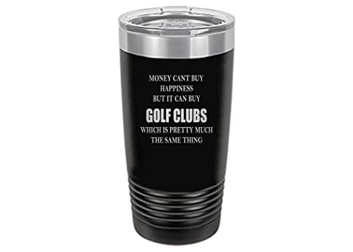 Rogue River Tactical Funny Money Happiness Golf Clubs 20 Oz. Travel Tumbler Mug Cup w/Lid Vacuum Insulated Hot or Cold Gift For Golfer Dad Grandpa Ball (Black)