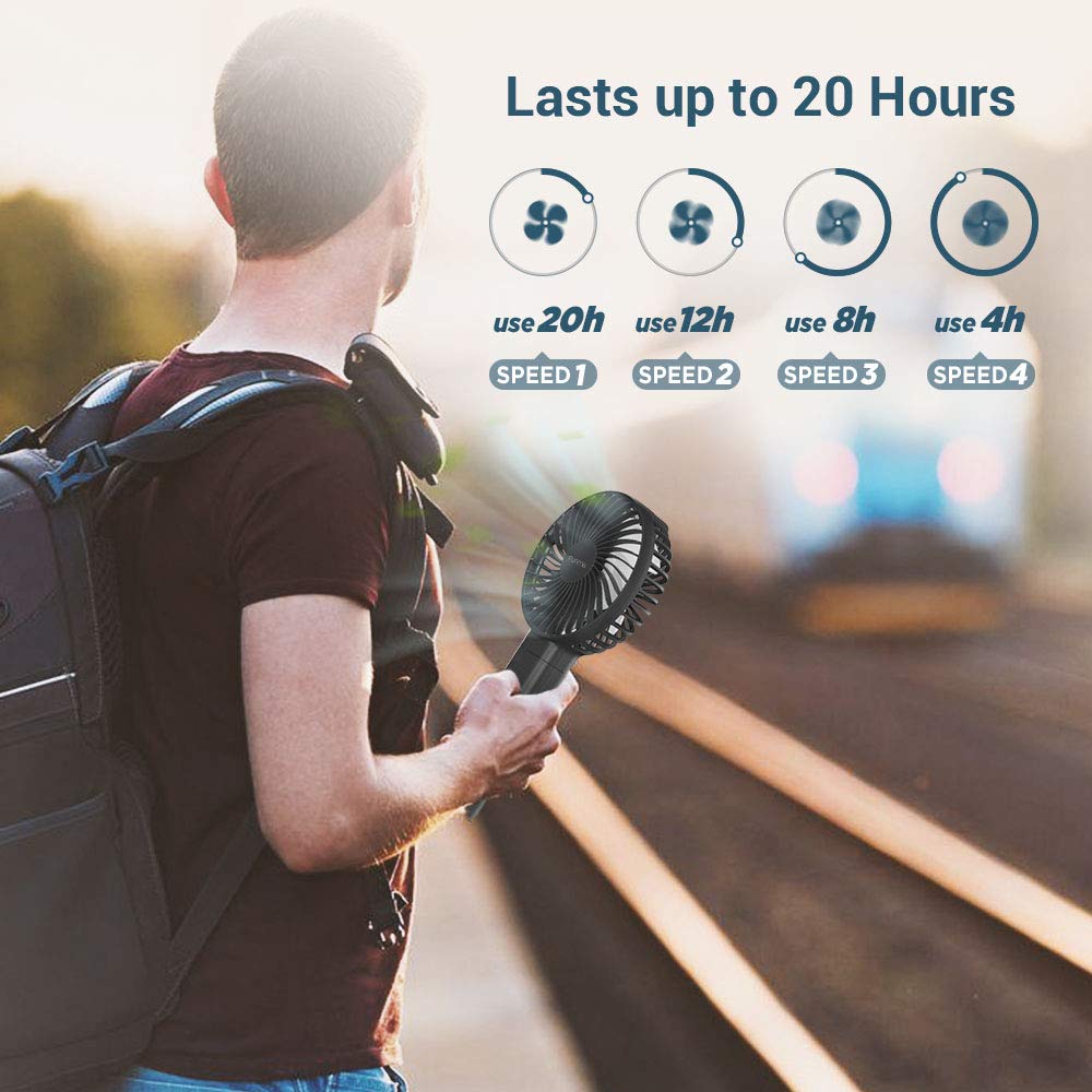 FUNME Handheld Fan 5000mAh Rechargeable Battery Fan 4-20 Hours Using Time Foldable USB Fan with Upgraded One Touch Power Off Function 4 Speeds Strong Winds Portable Personal Cooling Fan for Outdoors