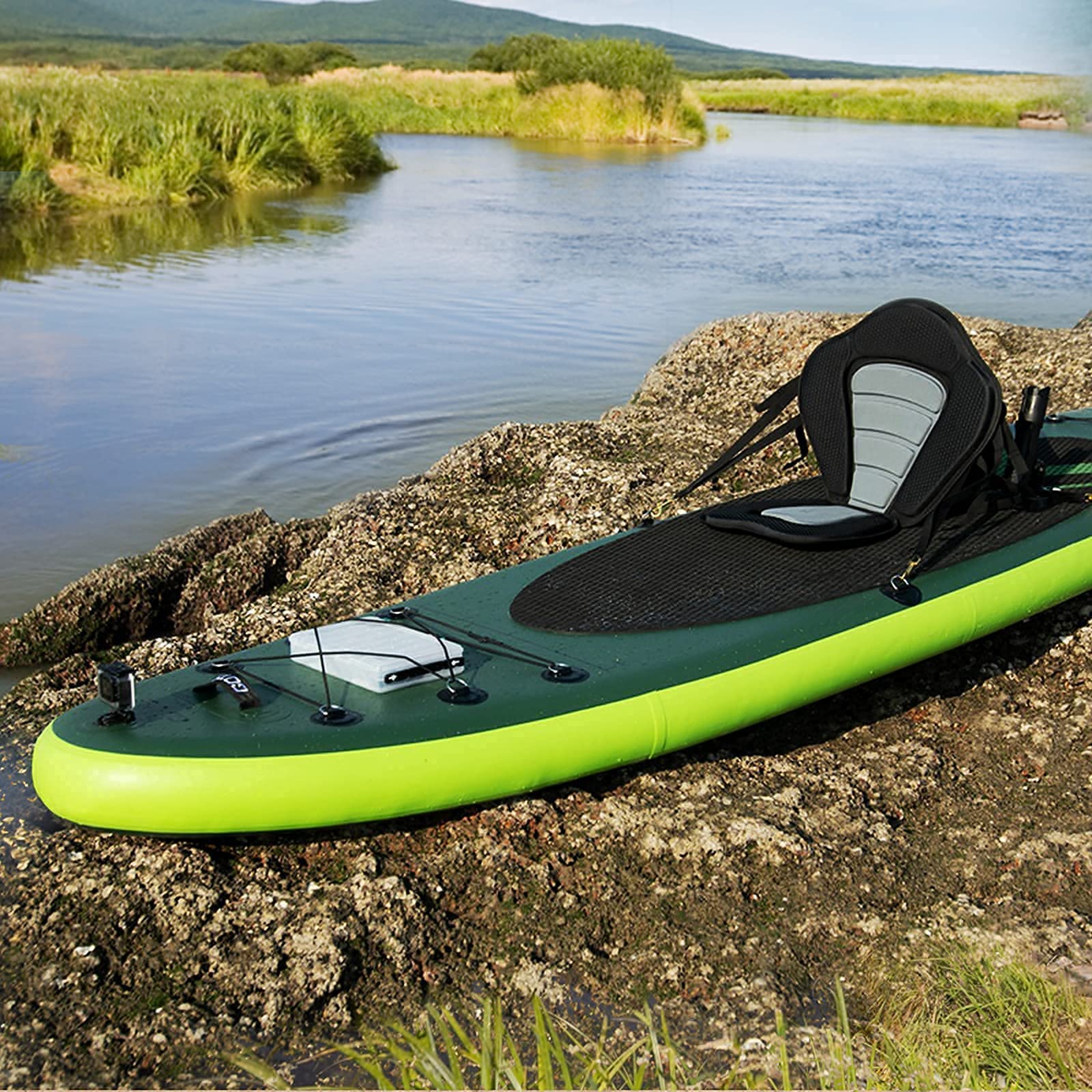 Goture 11'33"6" Inflatable Stand Up Paddle Board, Fishing Paddle Board, Double Layer Fishing SUP with Full Accessories, Extra Width, Non-Slip Deck, Camera Mount, Travel Backpack for All Skill Levels