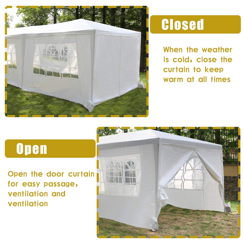 Gazebo Tent 10'x30' Canopy Tent Outdoor Gazebo Canopy Wedding Party Tent with 8 Removable Side Walls, White (10x30ft 8 Removable Sidewalls)