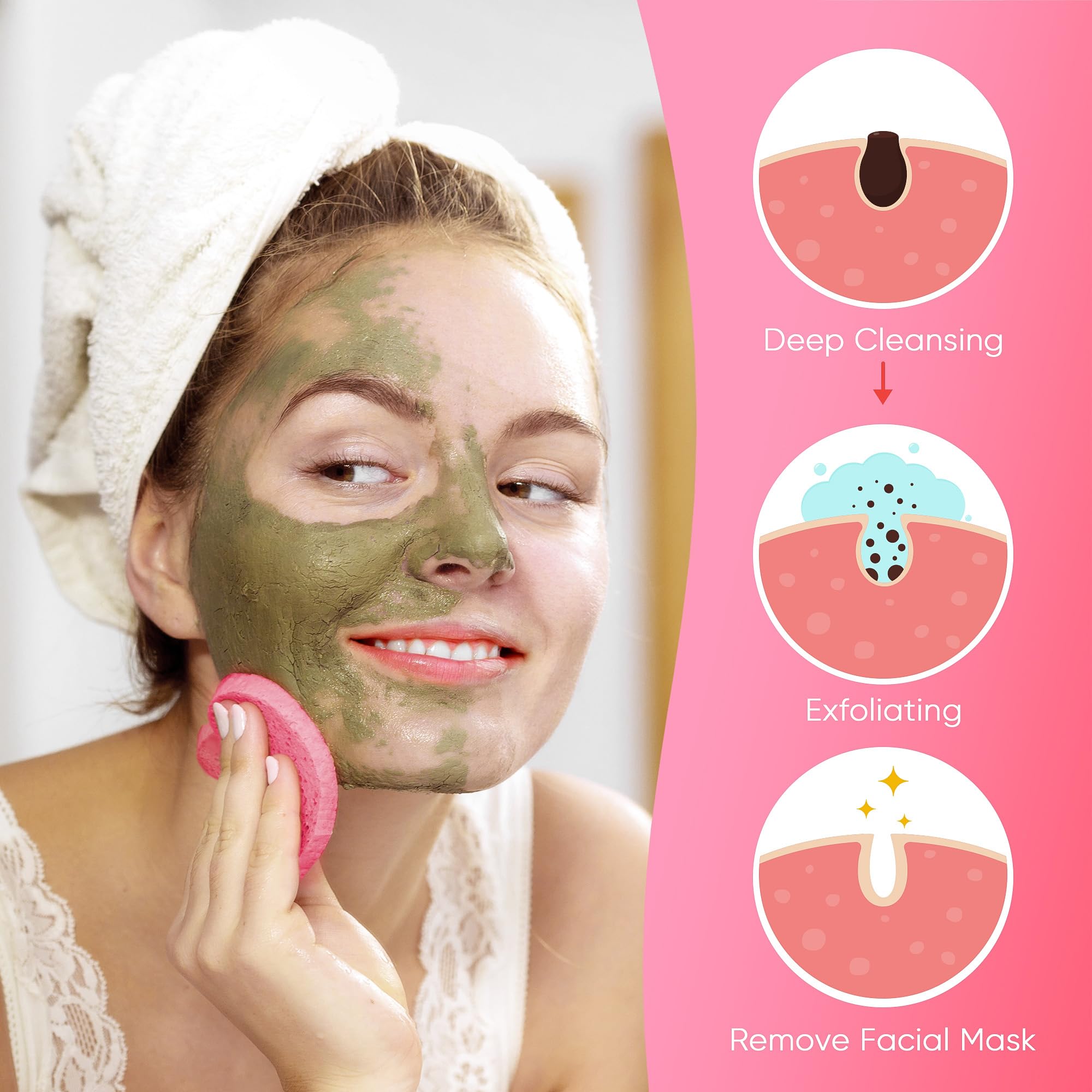 GAINWELL 50-Count Heart Shape Compressed Facial Sponges for Daily Facial Cleansing and Exfoliating, 100% Natural Cosmetic Spa Sponges for Makeup Remover