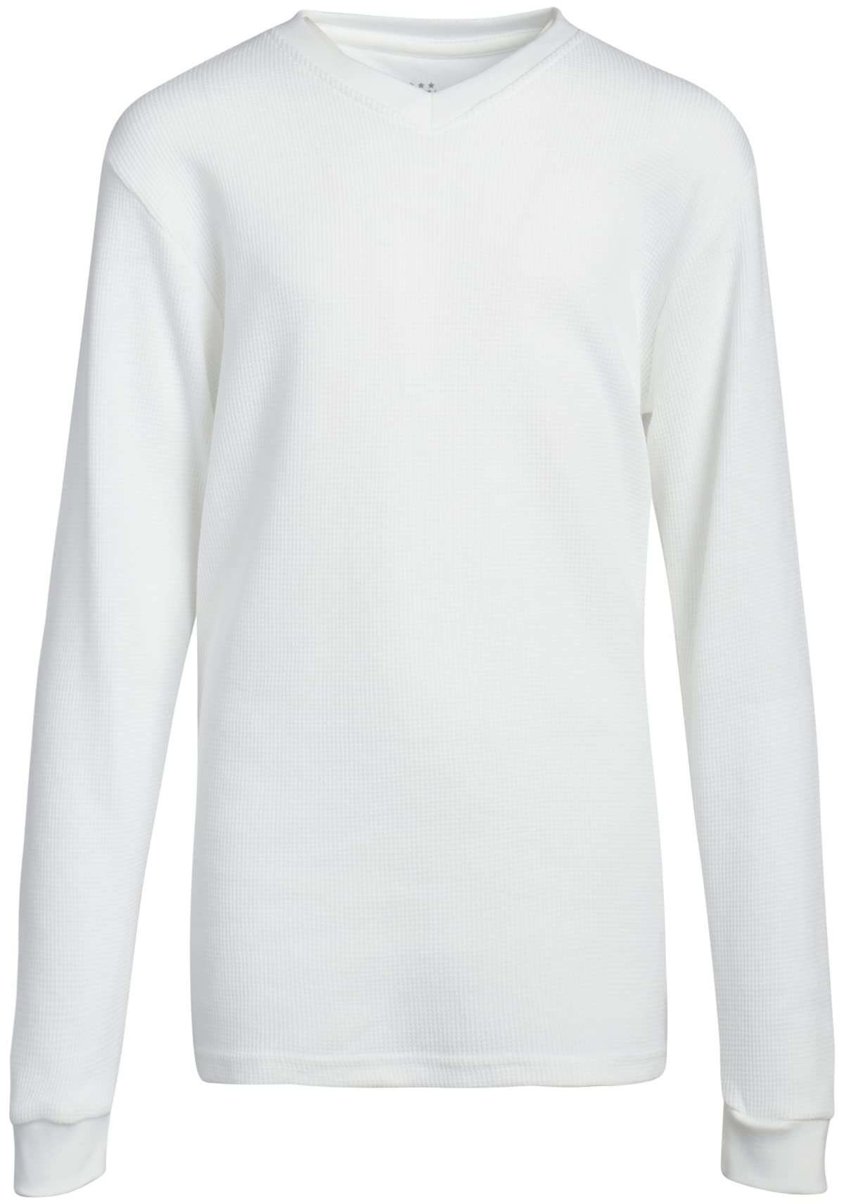 Galaxy by Harvic Boys' T-Shirt - 3 Pack Long Sleeve Thermal Waffle Knit Tee (S-XL), Size Large, White/Black/Charcoal/Vneck