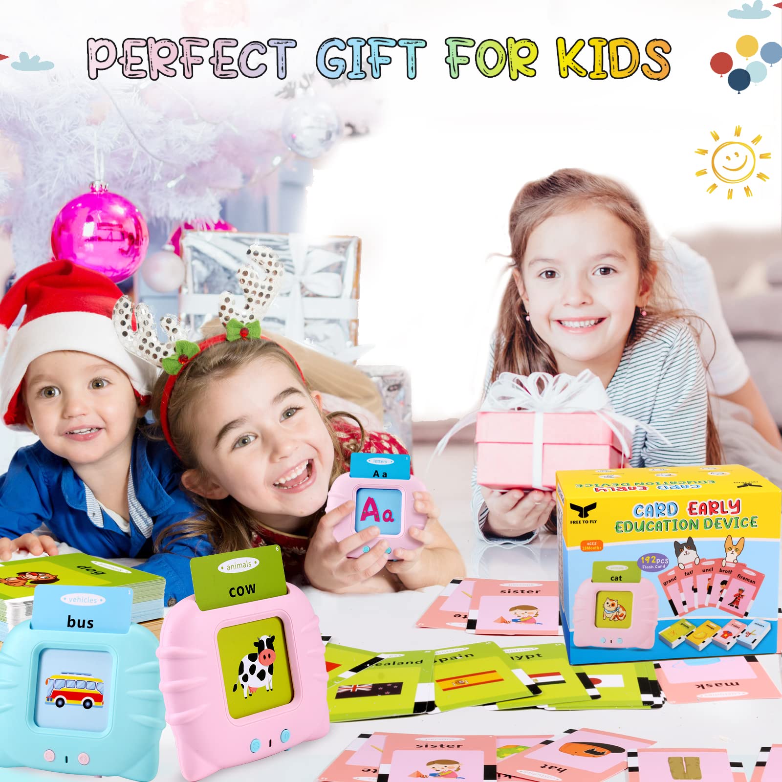 FREE TO FLY Learning Toys Flash Cards for Toddlers 2-4: 384 Sight Words Kindergarten Alphabet ABC Learning Card Machine Tater Tots Pocket Vocab Learning Gift for 2 3 4 5 6 Year Old Girls Boys