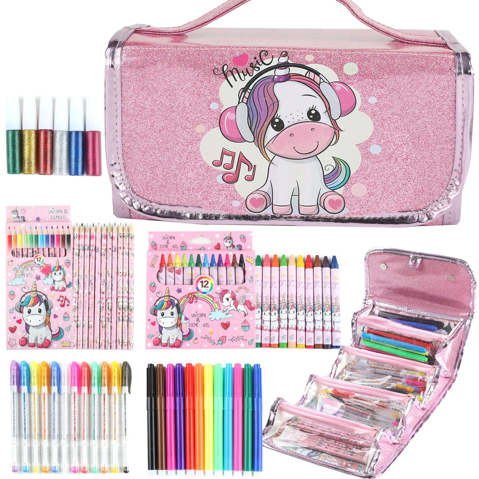 Fruit Scented Markers Set 56 Pcs with Unicorn Pencil Case, Gifts for Girls Ages 4-6-8, Supplies for Kids Art and Craft Coloring
