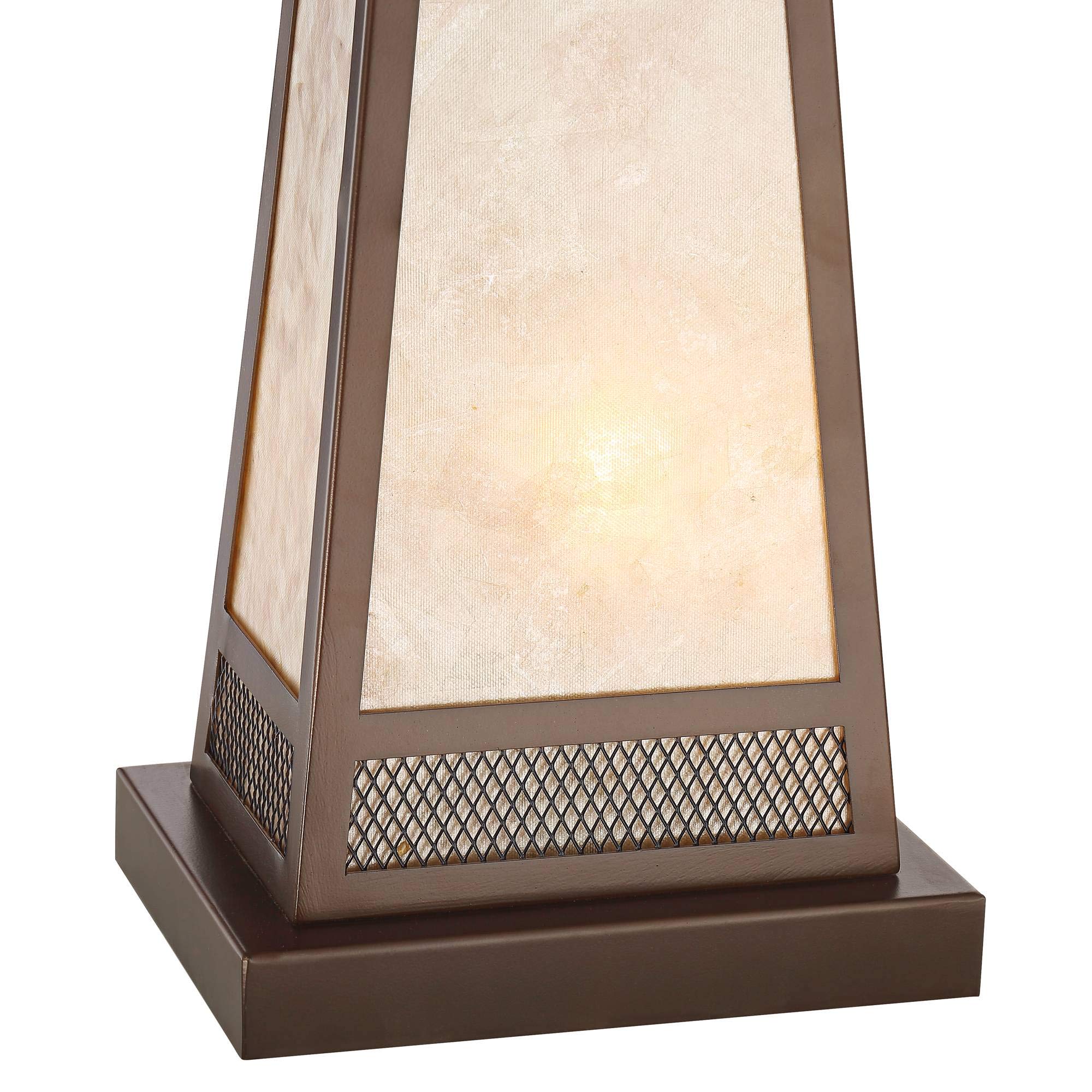 Franklin Iron Works Rufus Mission Rustic Table Lamp with Nightlight 28.5" Tall Bronze Natural Mica Glass Panel Rectangular Fabric Shade for Living Room Bedroom House Bedside Nightstand Home