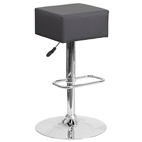 Flash Furniture Contemporary Orange Vinyl Adjustable Height Barstool with Square Seat and Chrome Base
