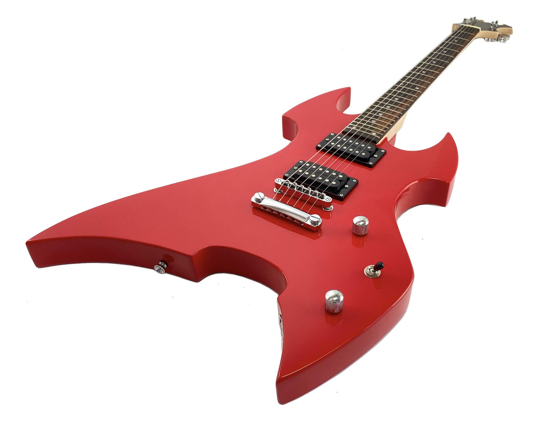Full Size Right Handed Heavy Metal Style Electric 6 String Guitar, Solid Wood Body and Bolt on Neck, Cable and Allen Wrench, Color: Deep Red