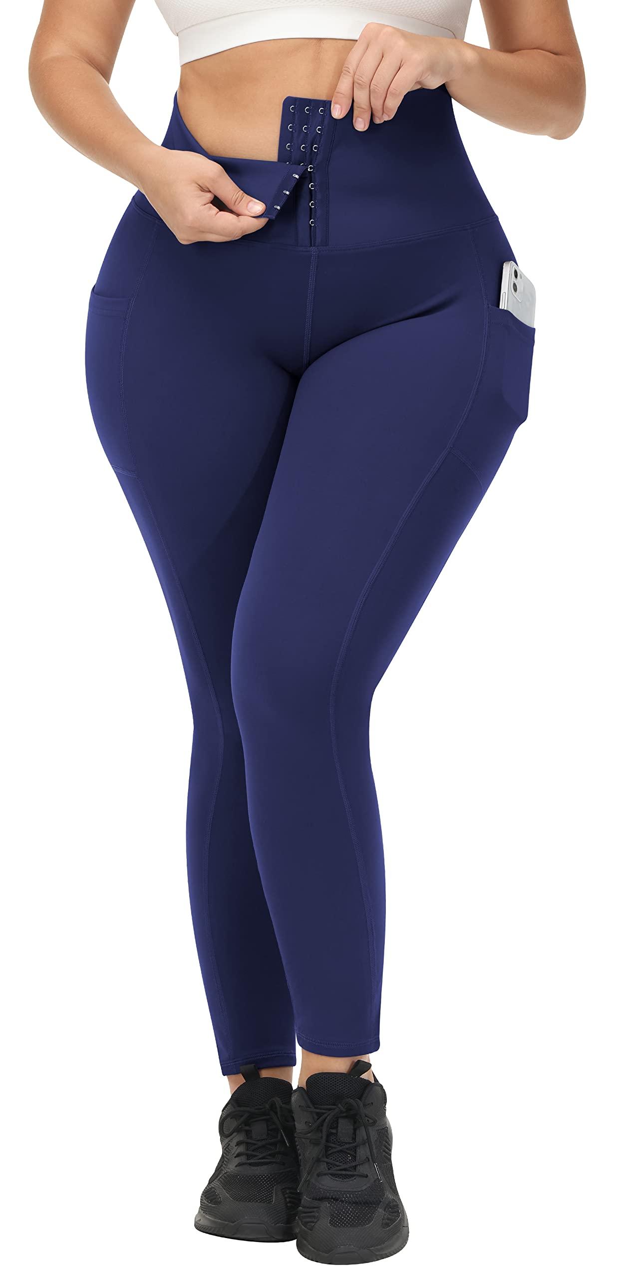 Fengbay High Waist Corsets Compression Leggings for Women Tummy Control,Pockets Yoga Pants with Waist Trainer Attached