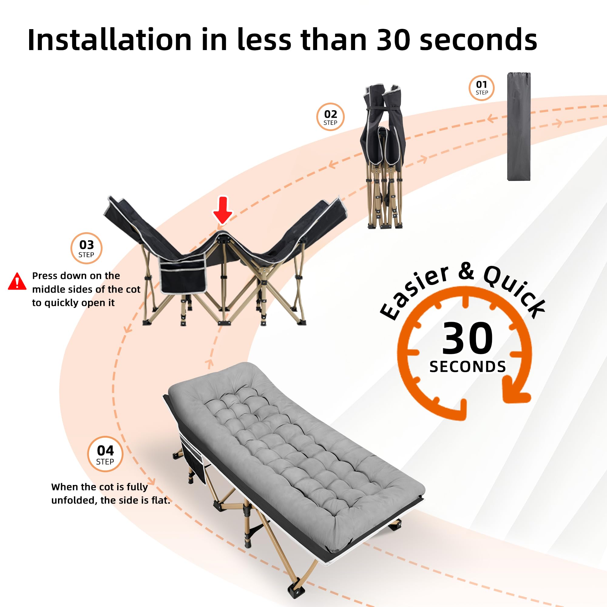 Fragess Portable Camping Cot, 600LBS Max Load, Extra Wide with Thick Mattress, Folding Cot for Outdoor Camping/Office, Home Nap (Grey)