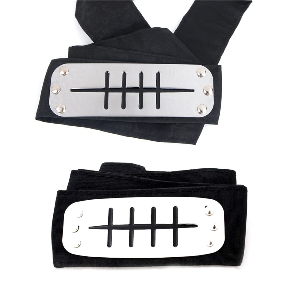 Fusovon Anime Ninja Headbands, 6-Pack Black Leaf Village Akatsuki Yahiko Headband with Metal Plate, Kakashi Cosplay Accessories