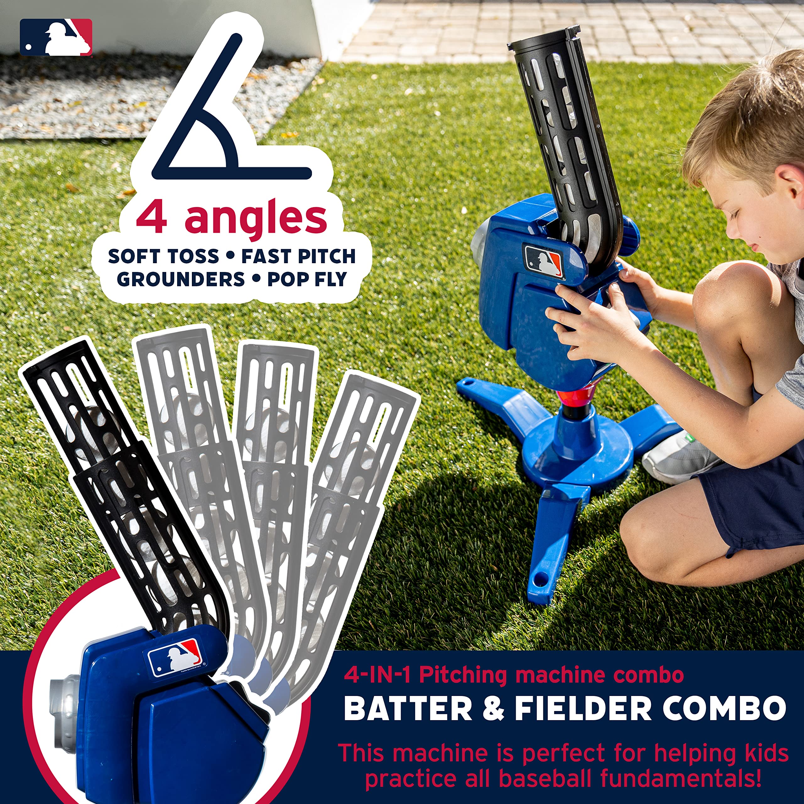 Franklin Sports Baseball Pitching Machine - Adjustable Baseball Hitting & Fielding Practice Machine For Kids - with 6 Baseballs - Great For Practice,Blue, Small