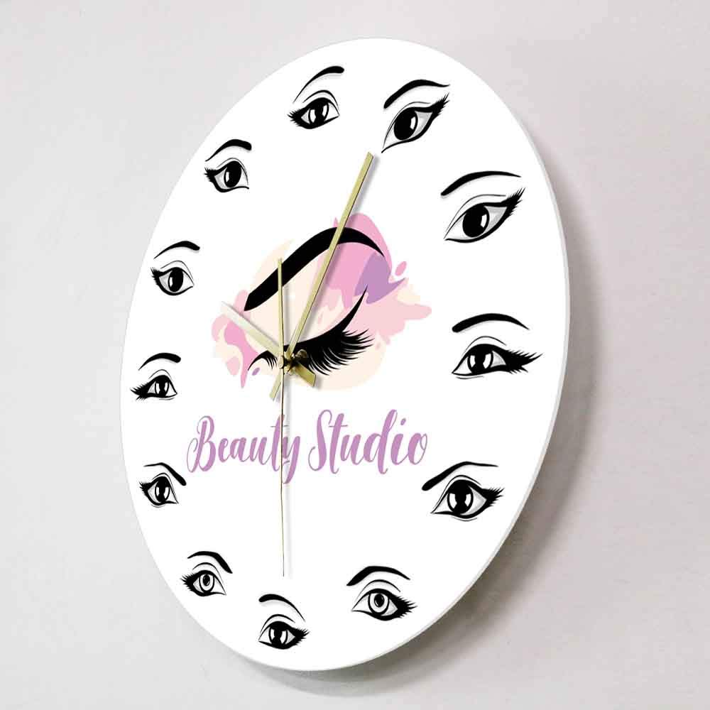 Geek Alerts Mute Quartz Printed Acrylic Wall Hanging Clock Eyelashes Beauty Studio Decor Art Wall Non Ticking Watch Beauty Salon Lash and Brow Groomer Gift (15inch)