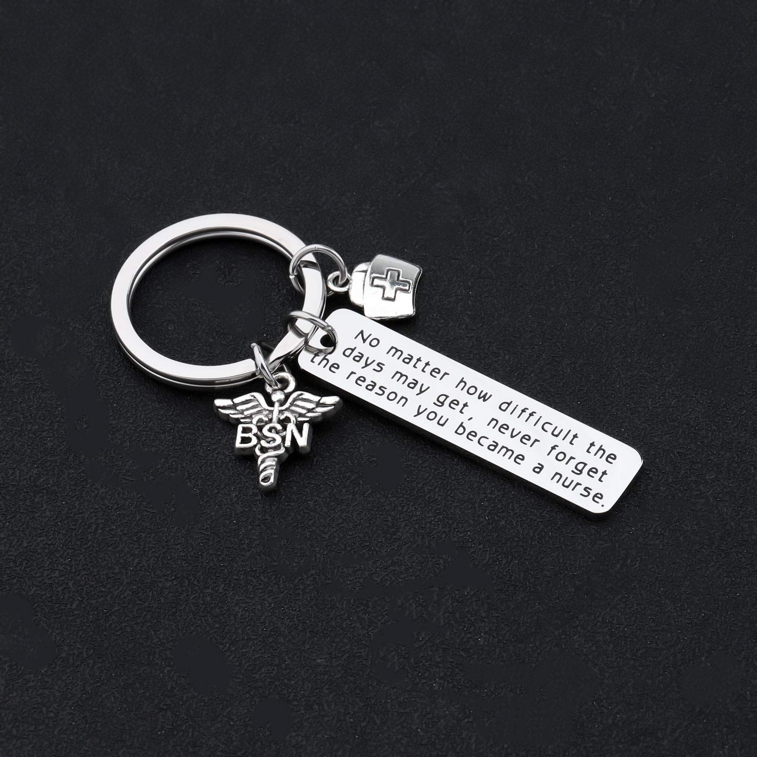FUSTMW BSN Keychain Bachelor of Science Nursing Gifts BSN Graduation Gift Never Forget The Reason You Became a Nurse Medical Student Gifts (silver)