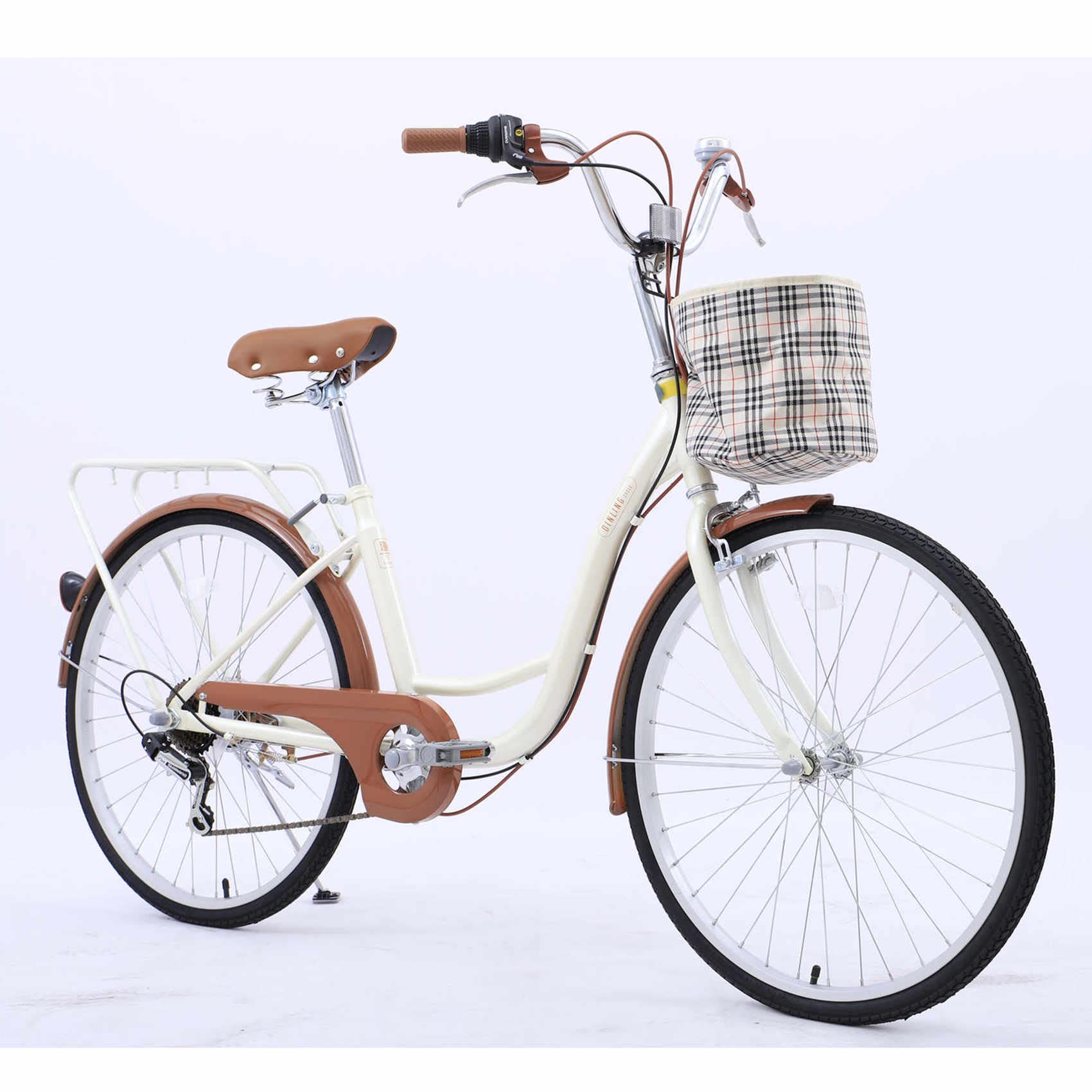 Gmlmes High-Carbon Steel Cruiser Bike, 26" Wheels Classic Bicycle Retro Bicycle Beach Cruiser Bicycle, Road Bikes (Beige, 24)
