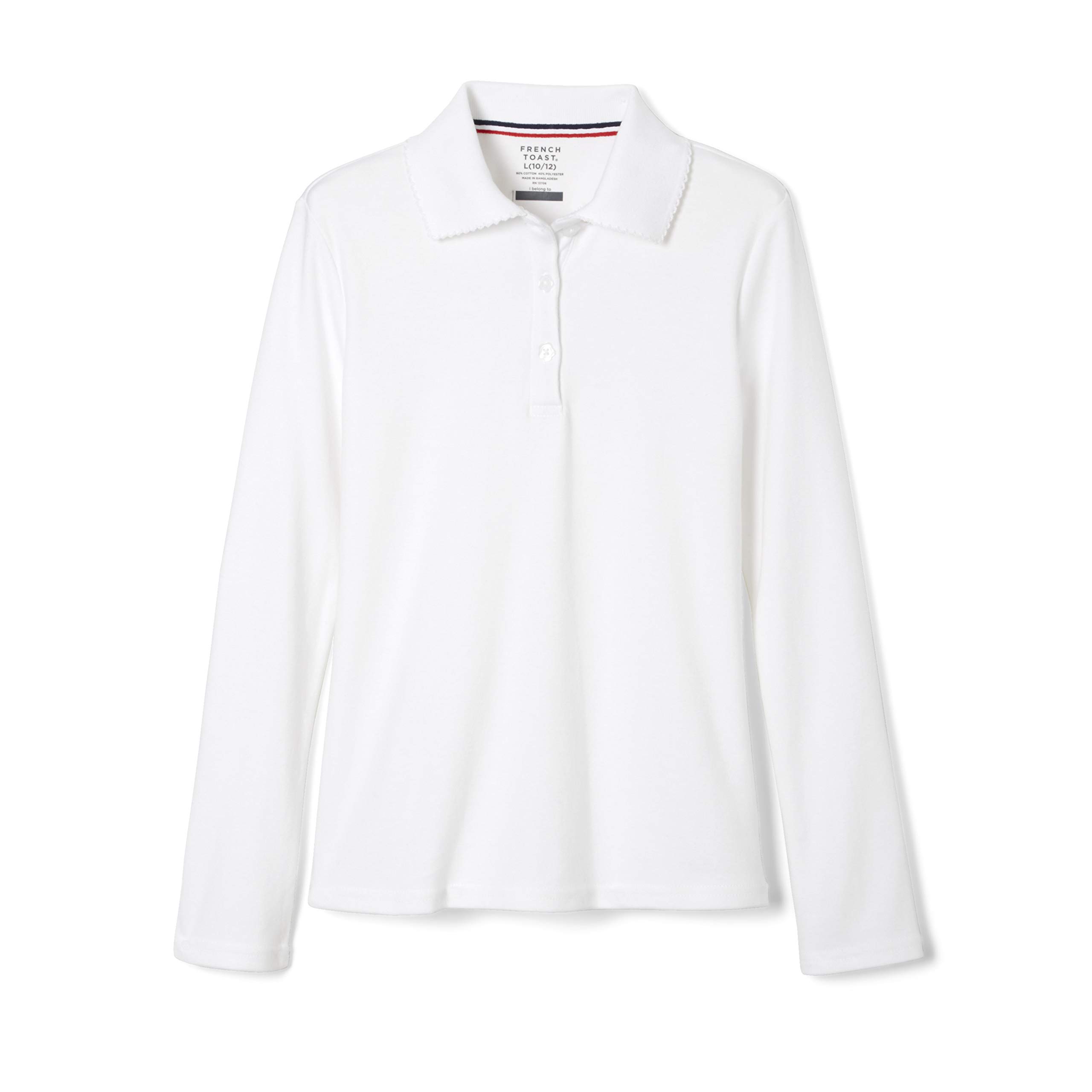 French Toast -girls Uniform Long Sleeve With Picot Collar (Standard & Plus) Polo Shirt, White, 7 8 US