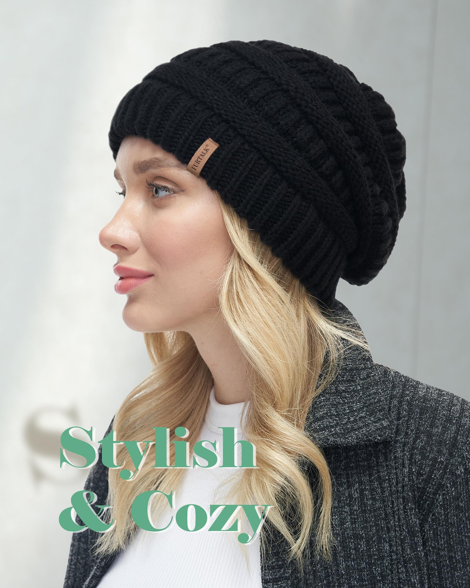 FURTALK Winter Hats for Women Slouchy Fleece Lined Hats Thick Knitted Cap