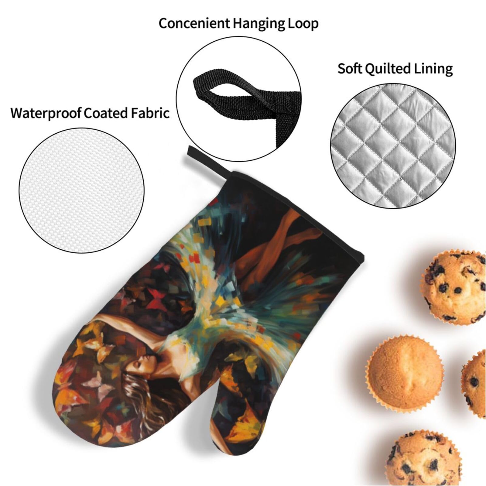 Girl Dance Butterfly Kitchen Baking 4-Piece Set–Heat Resistant Oven Mitts and Pot Holders Kitchen Hot Pads