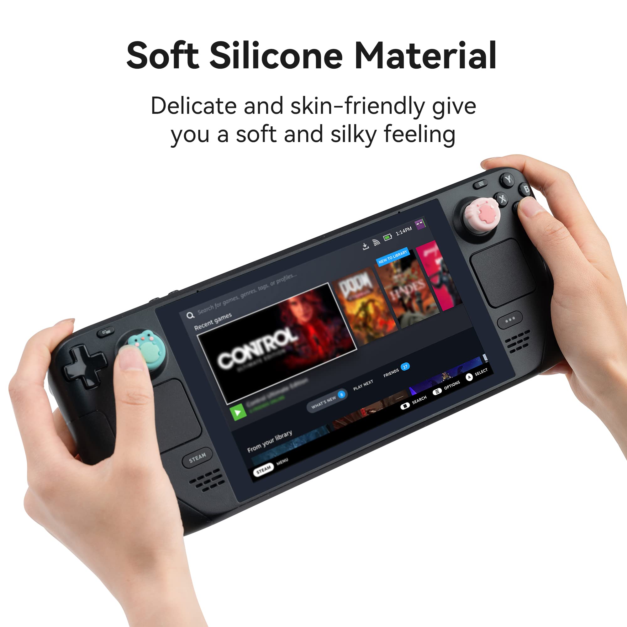 GeekShare 4PCS Cute Animal Theme Silicone Joycon Thumb Grip Caps,Joystick Cover Compatible with Steam Deck Only - Frog & Axolotl(for Steam Deck)