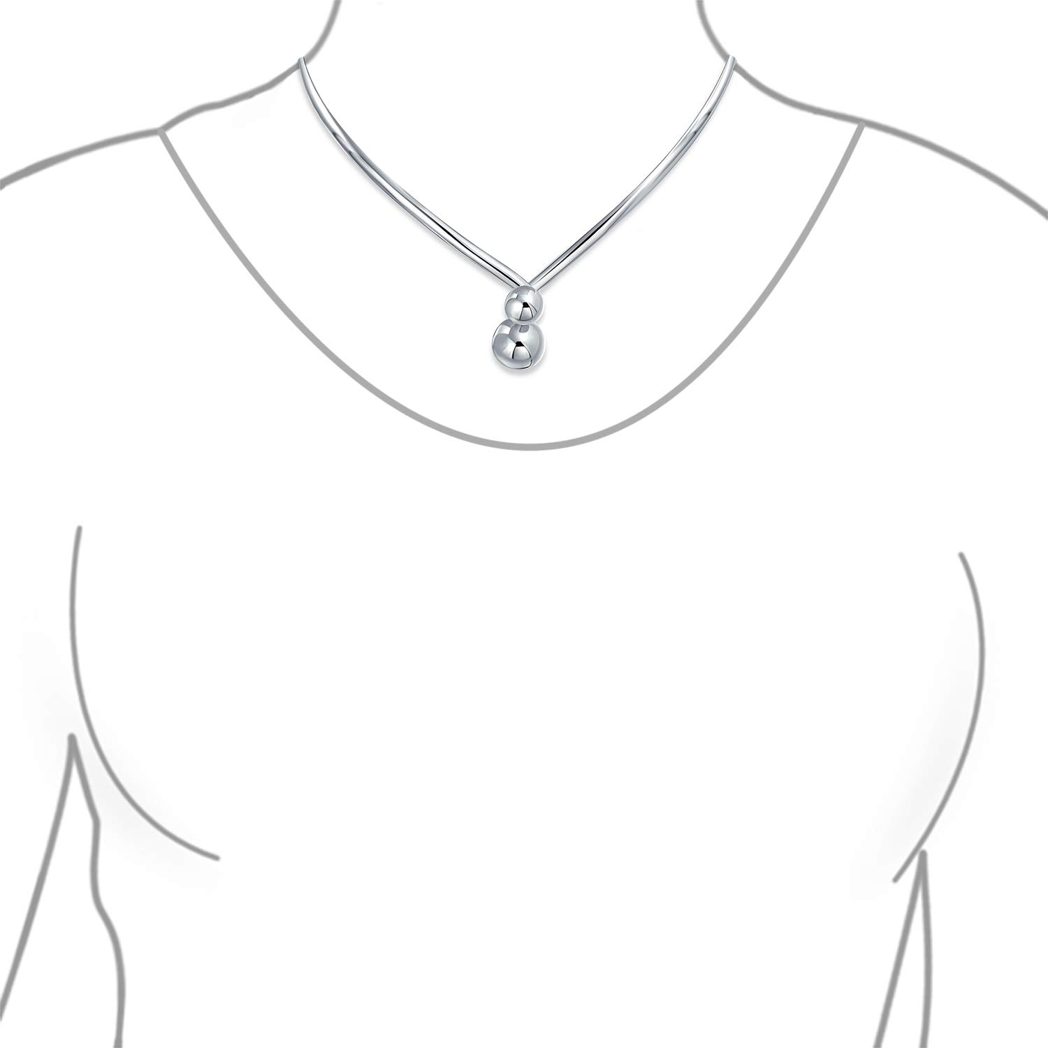 Geometric Choker V Shape Interlocking Balls Collar Statement Necklace For Women .925 Silver Sterling
