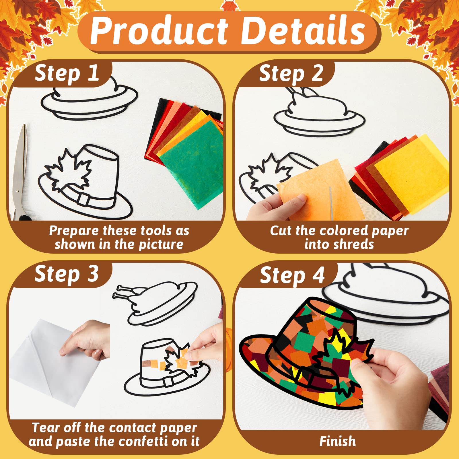 Gueevin 18 Sets Thanksgiving Stained Glass Effect Paper Suncatchers Thanksgiving Suncatcher Kit DIY Suncatcher Paper with tissue paper and glue sticks for Children Window Classroom Arts and Crafts