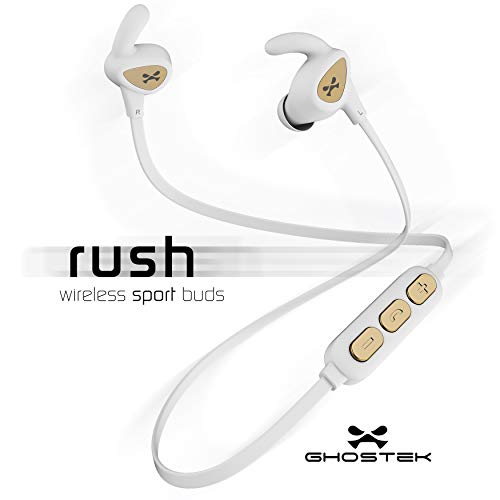 Ghostek Rush Series Wireless Sport Earbud Headphones with Built-in Microphone and Controls β White/Gold | in-Ear Earbuds with Comfortable Tips and Sweatproof Water Resistant