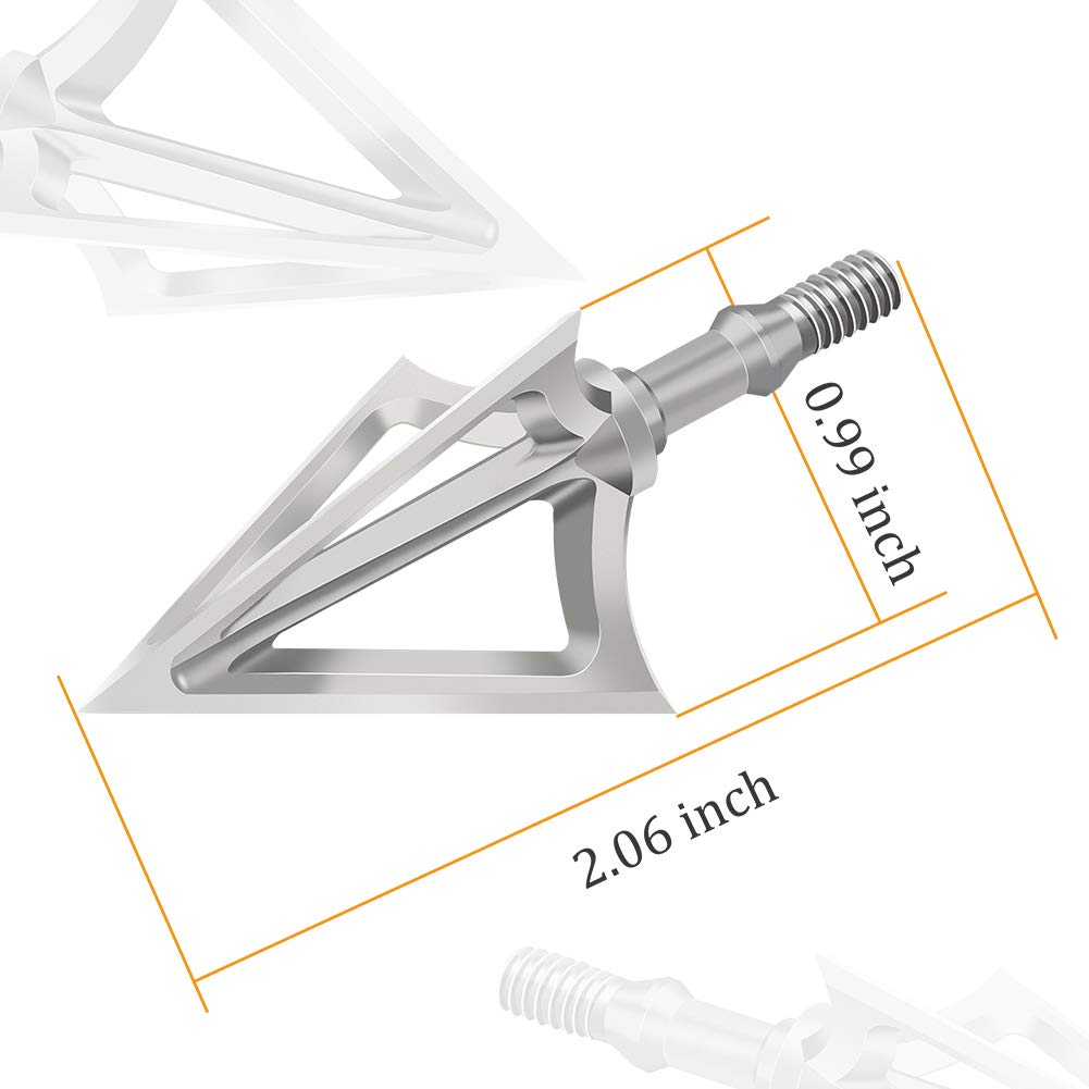 Feyachi Hunting Broad Heads 100 Grain Stainless Steel Fixed Blade Broadhead Arrow Tips Archery Arrowhead for Crossbow and Compound Bow, Pack of 6