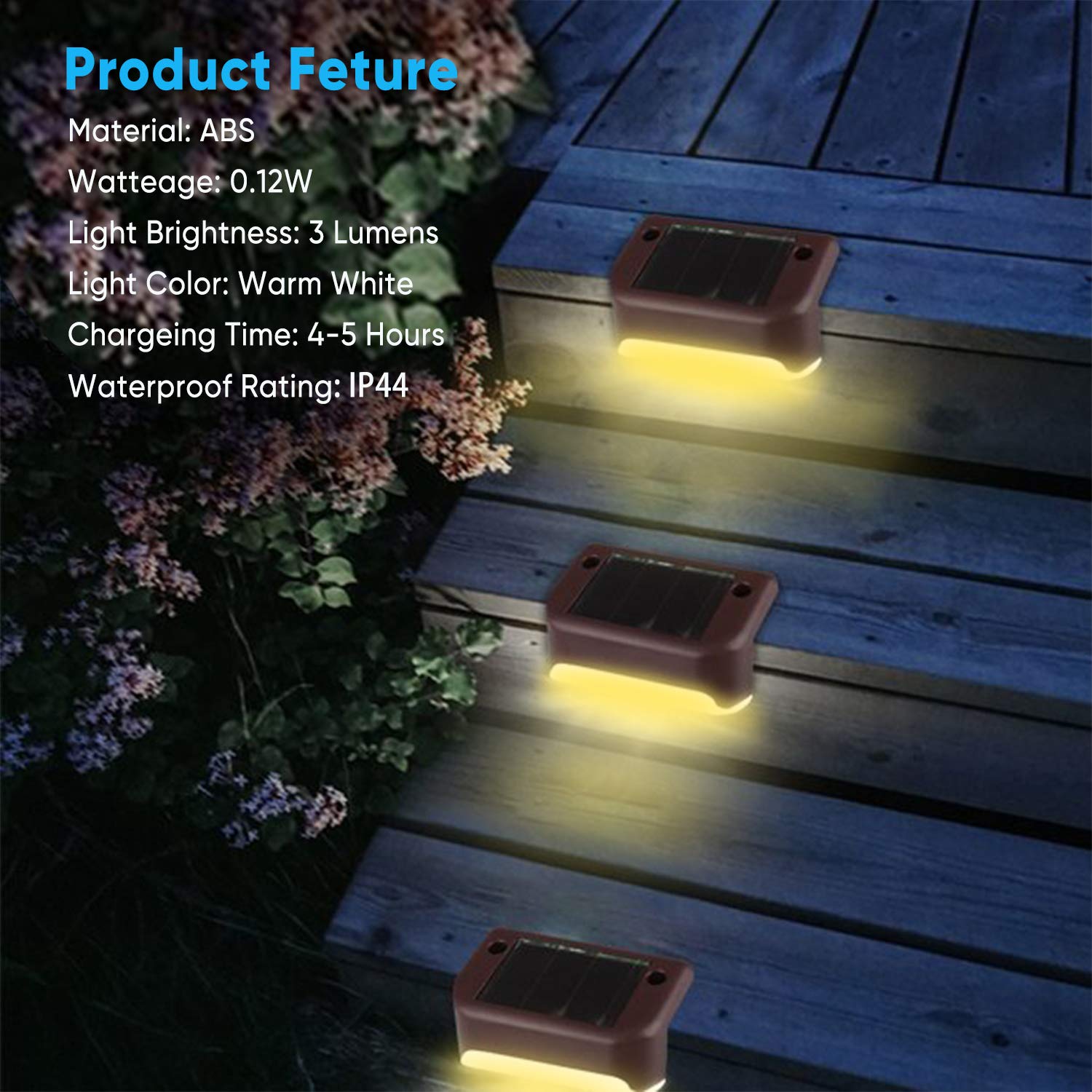 HAFUNA Solar Deck Lights Outdoor, 8Pcs Waterproof LED Solar Powered Step Lamp, Warm White Decorative Lighting Auto On/Off for Stairs Garden Patio Fence Yard
