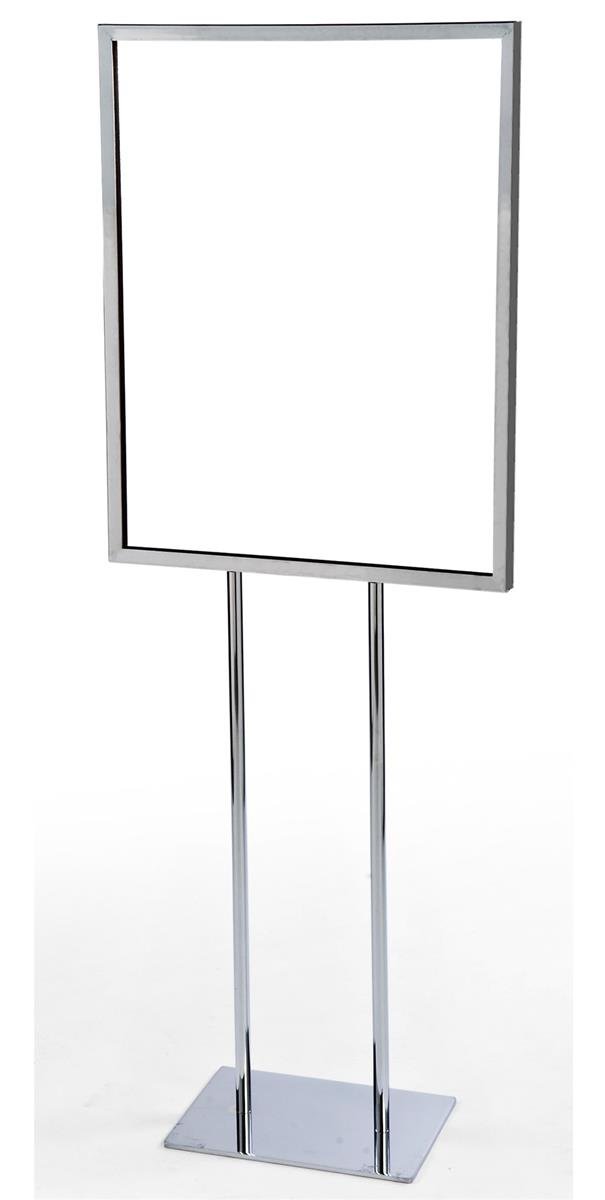 Free-Standing Metal Poster Frame for 22 x 28 Posters, Chrome Finish, Top Loading Sign Stand with Two-Legged Post
