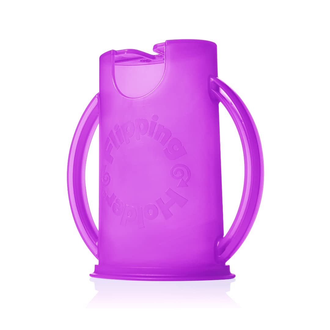 Flipping Holder DELUXE Squeeze Proof (with lid) for Food Pouches & Juice Boxes - Multipurpose - Prevent Messes & Support Self-Feeding - Easy Grasping Handles - Made in USA