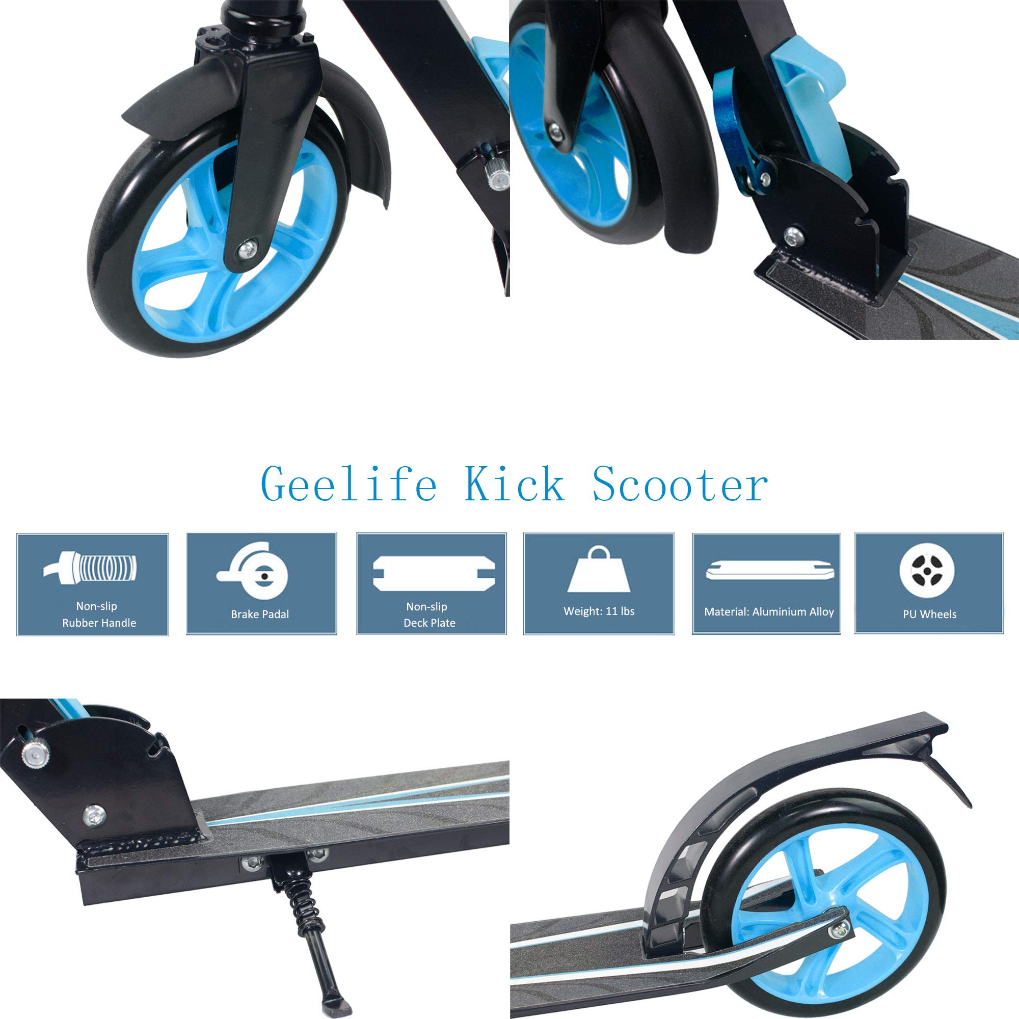 Geelife Scooters 2 Wheel Folding Kick Scooter for Adults Teens Youths Boys Girls (Blue)